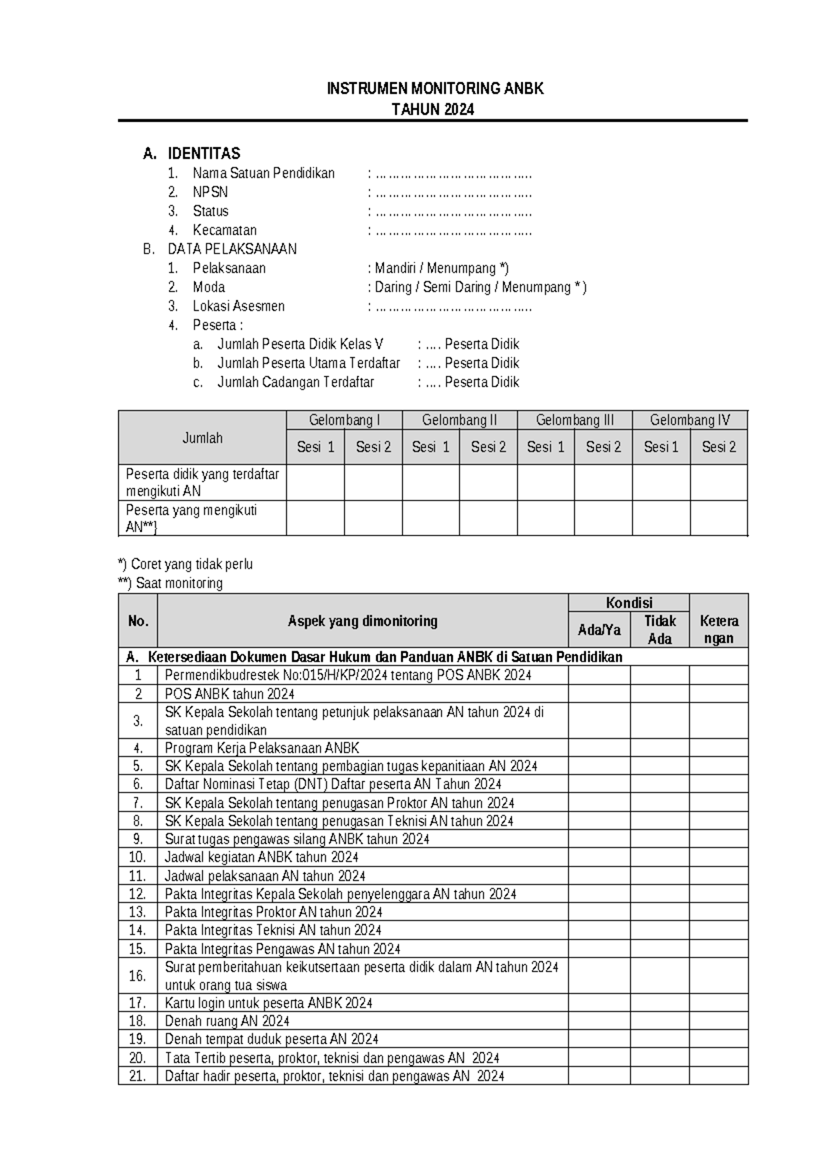 Instrumen Monitoring ANBK - INSTRUMEN MONITORING ANBK TAHUN 2024 A ...