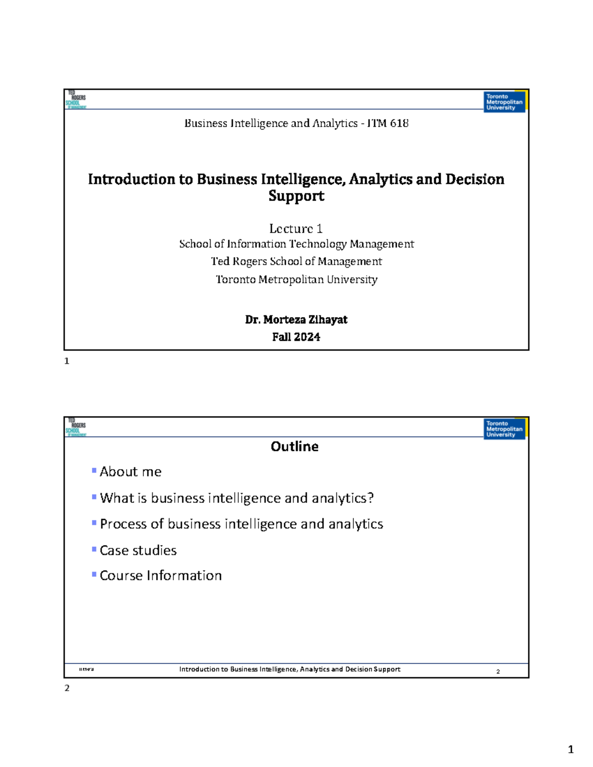 Lecture 1 - Business Intelligence and Analytics - ITM 618 Introduction ...