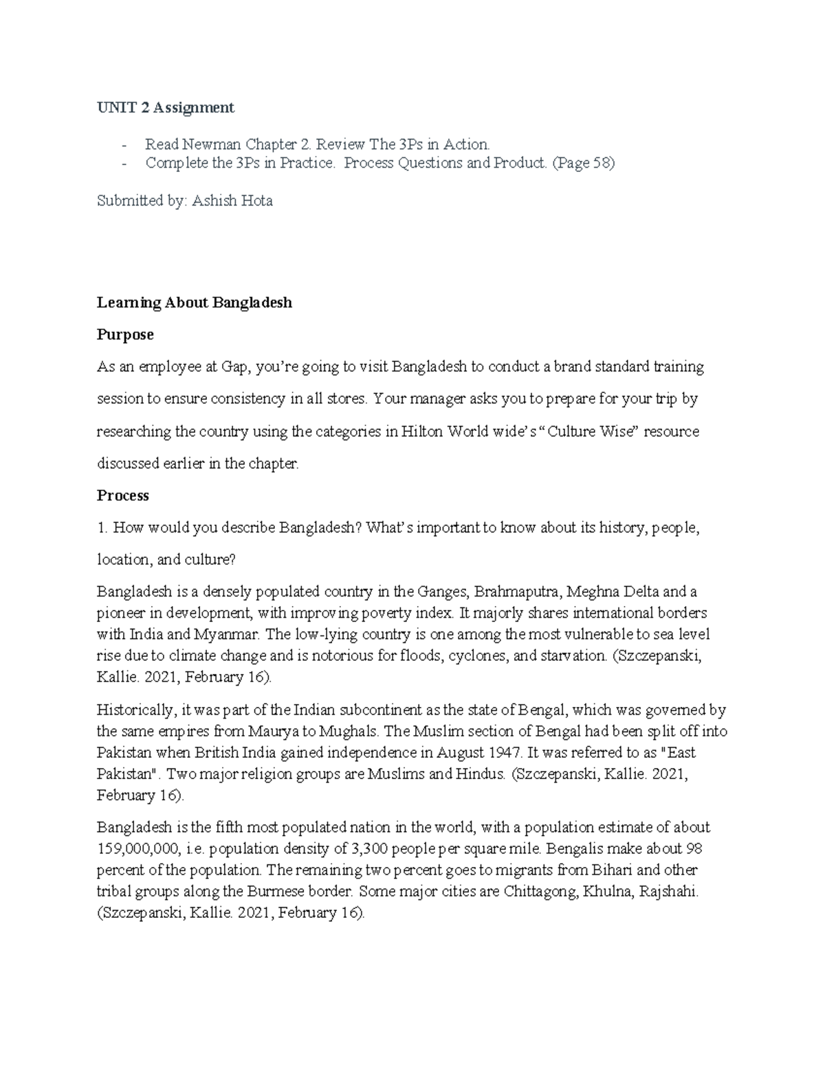 Unit 02 Assignment - UNIT 2 Assignment Read Newman Chapter 2. Review The 3Ps in Action. Complete ...