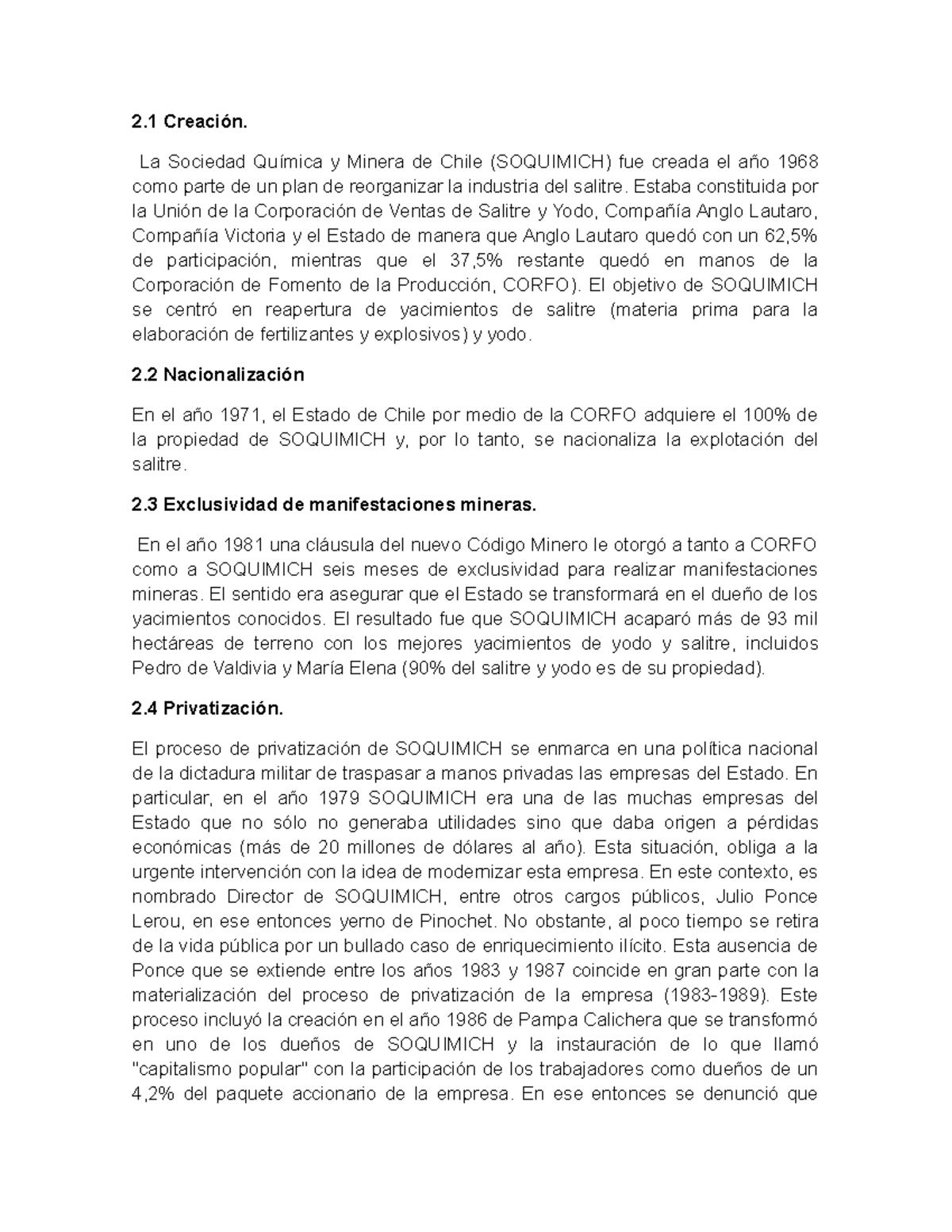Historia Soquimich - apuntes - 2 Creación. La Sociedad Química y Minera ...