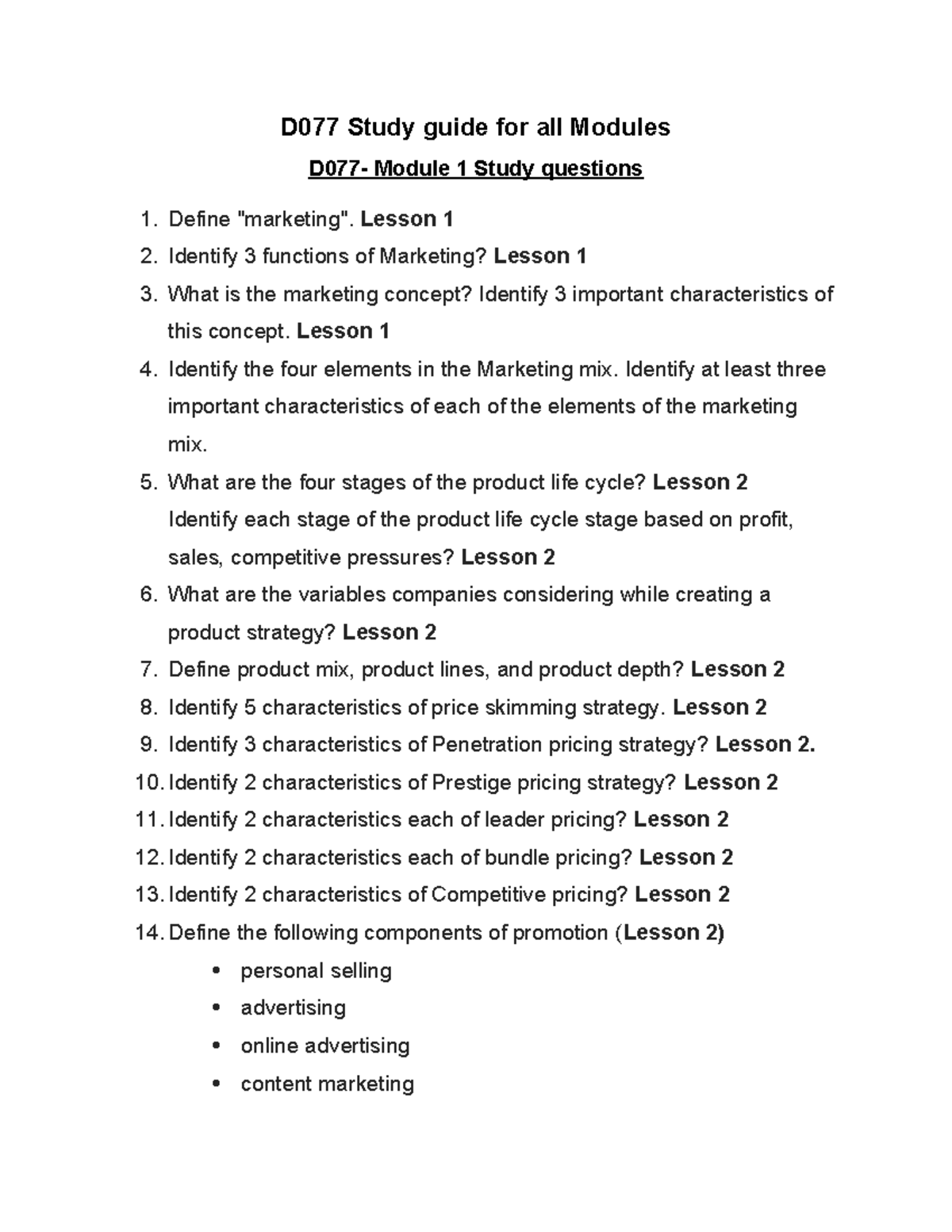 D077 Study guide for all Modules - Lesson 1 Identify 3 functions of ...