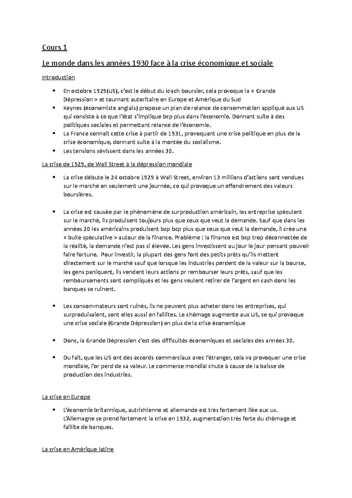 Le monde dans les années 1930 face à la crise économique et sociale ...