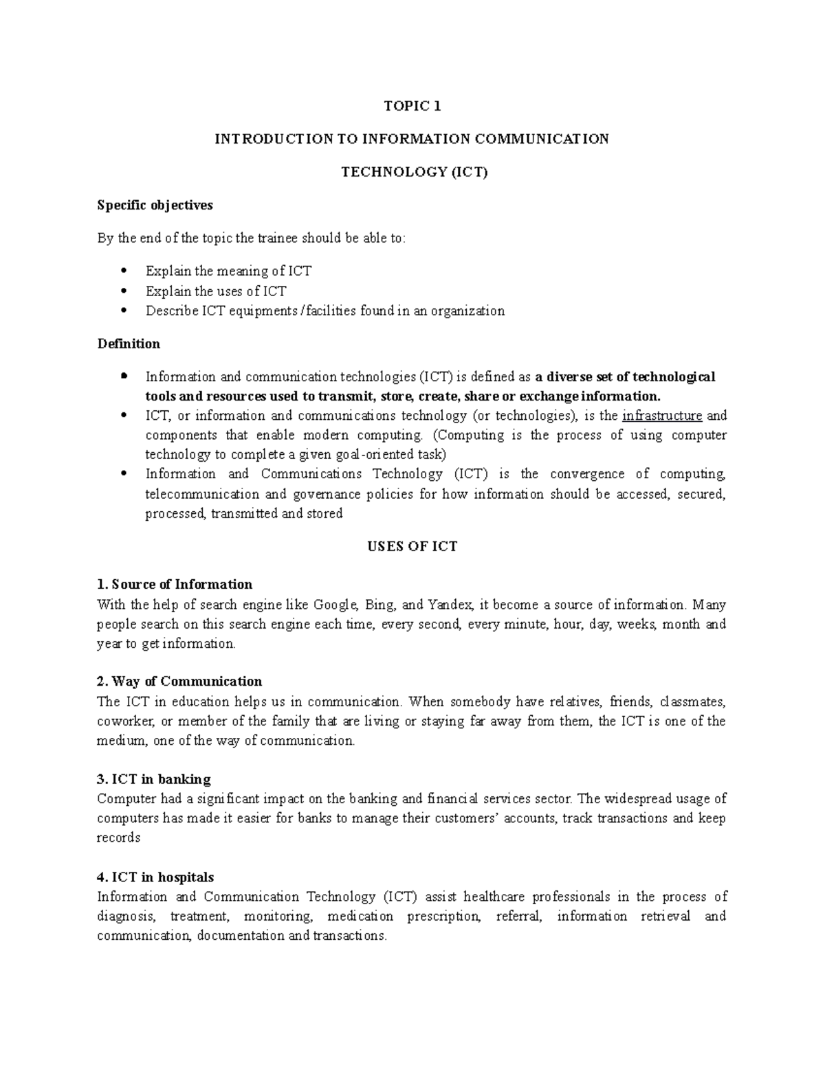 Introduction to ict and etics - TOPIC 1 INTRODUCTION TO INFORMATION ...