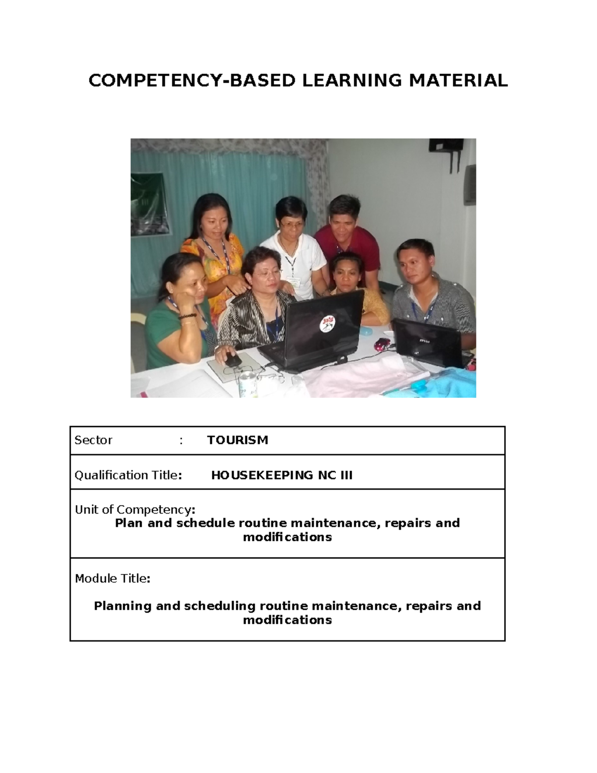 Cover page - Housekeeping - Refresher Course 1 - COMPETENCY-BASED LEARNING MATERIAL Sector ...