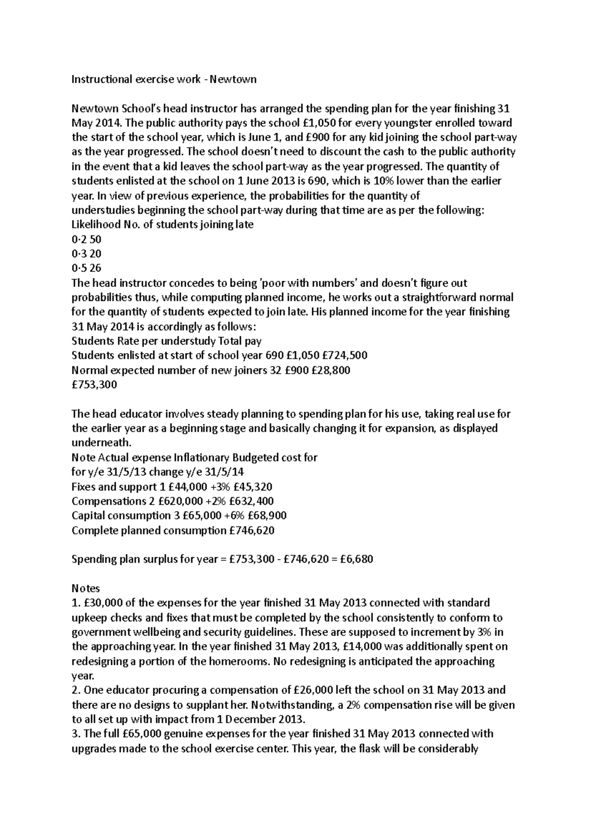 Instructional exercise work - The public authority pays the school £ ...