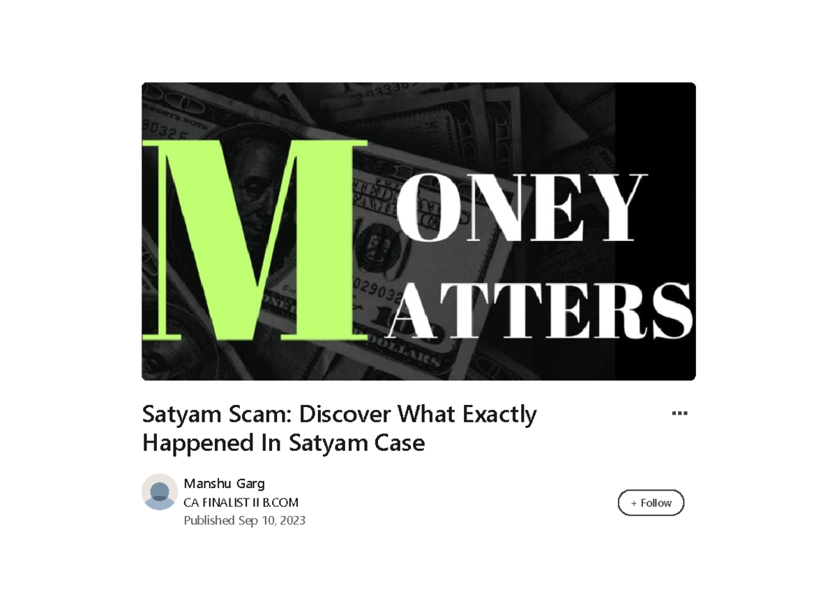 Satyam Scam fraud investigation - Satyam Scam: Discover What Exactly ...