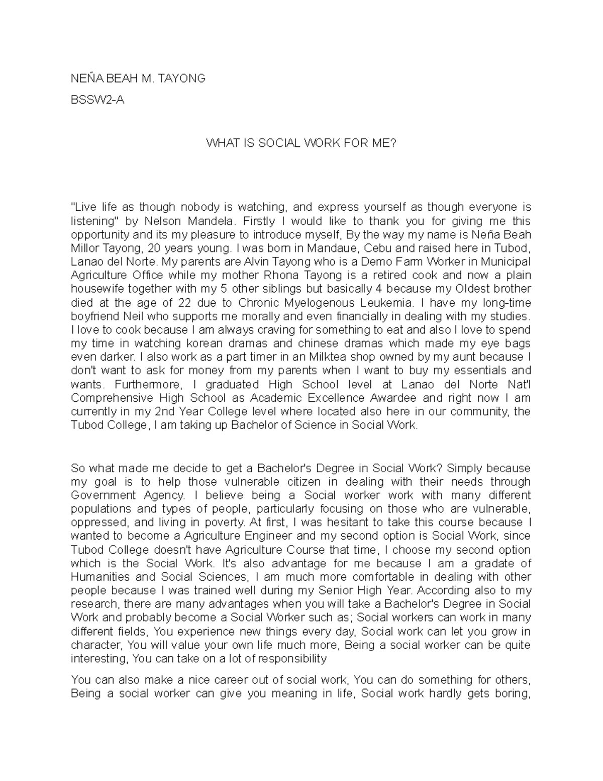 Personal Essay - Nsjsns nsjksnsnnamakak - NEÑA BEAH M. TAYONG BSSW2-A ...