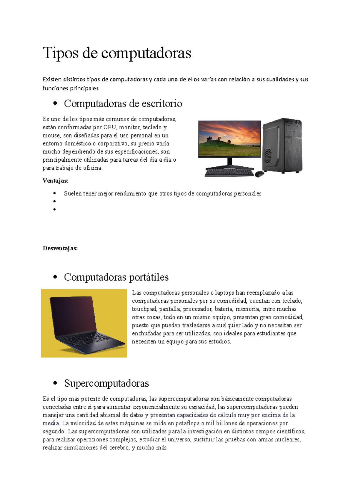 Tipos de computadoras - Supercomputadoras Es el tipo mas potente de ...