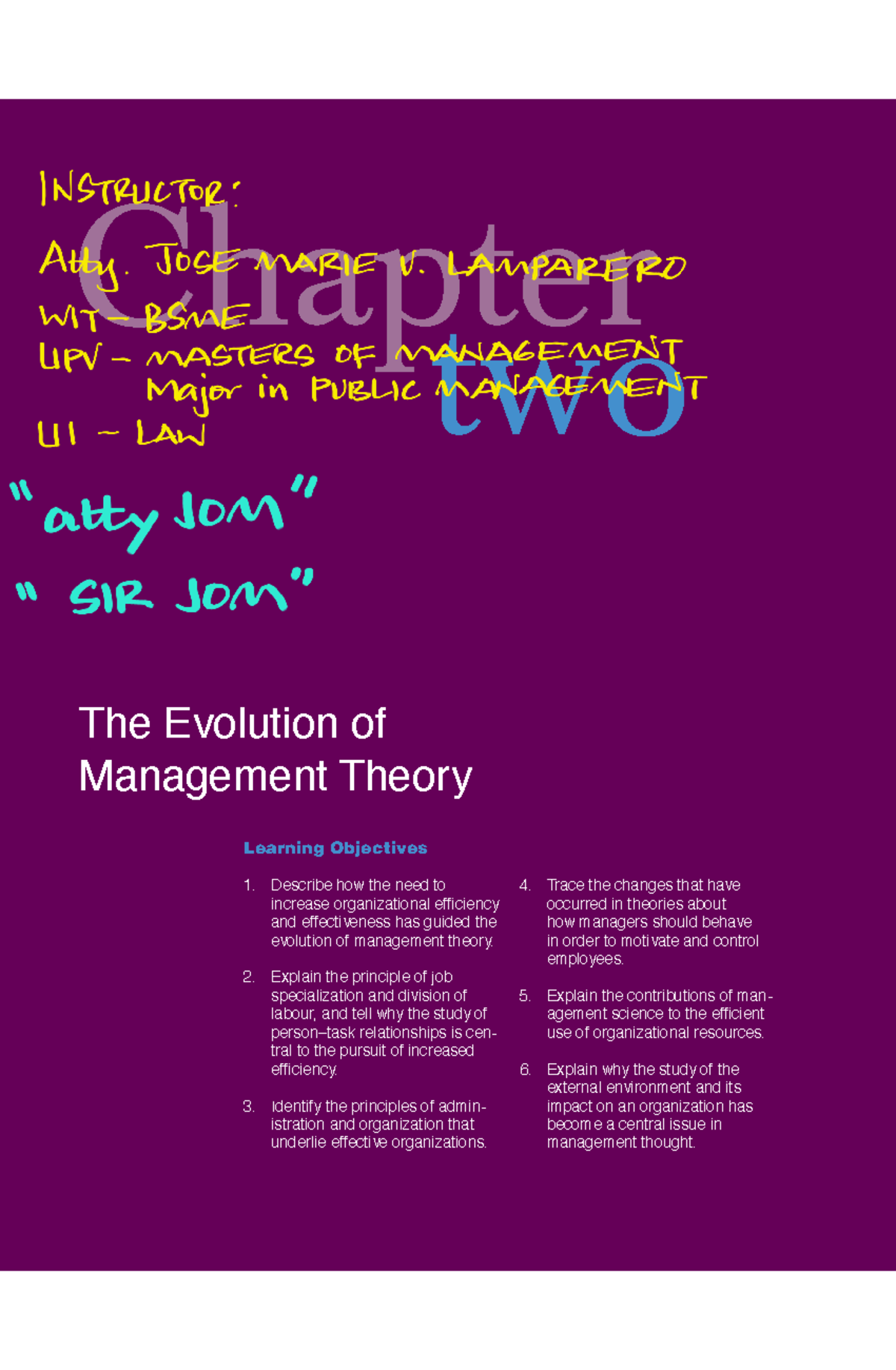 1 Evolution of Management Theory - Chapter two The Evolution of ...