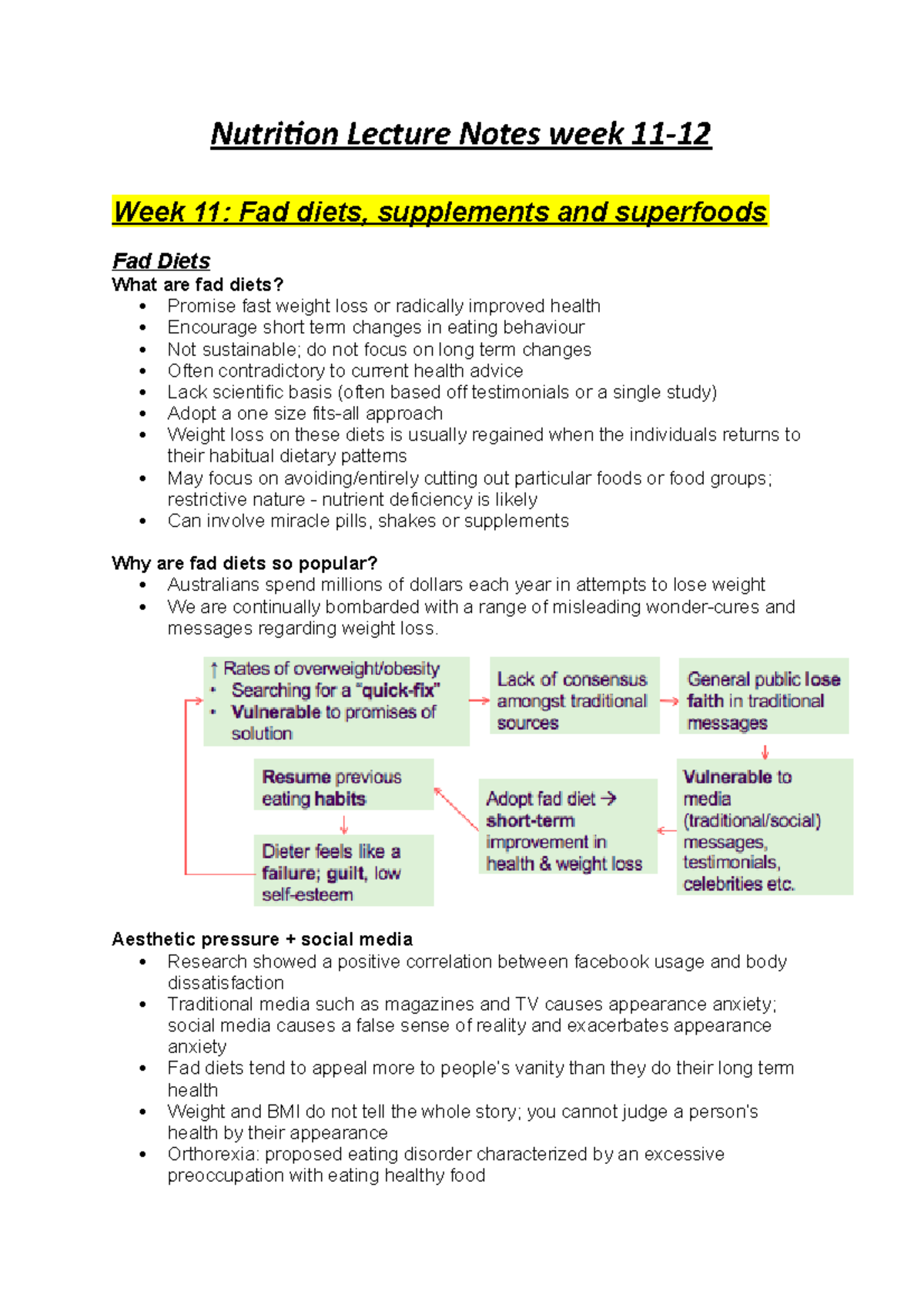 Nutrition Lecture Notes week 11-12 - Aesthetic pressure + social media ...