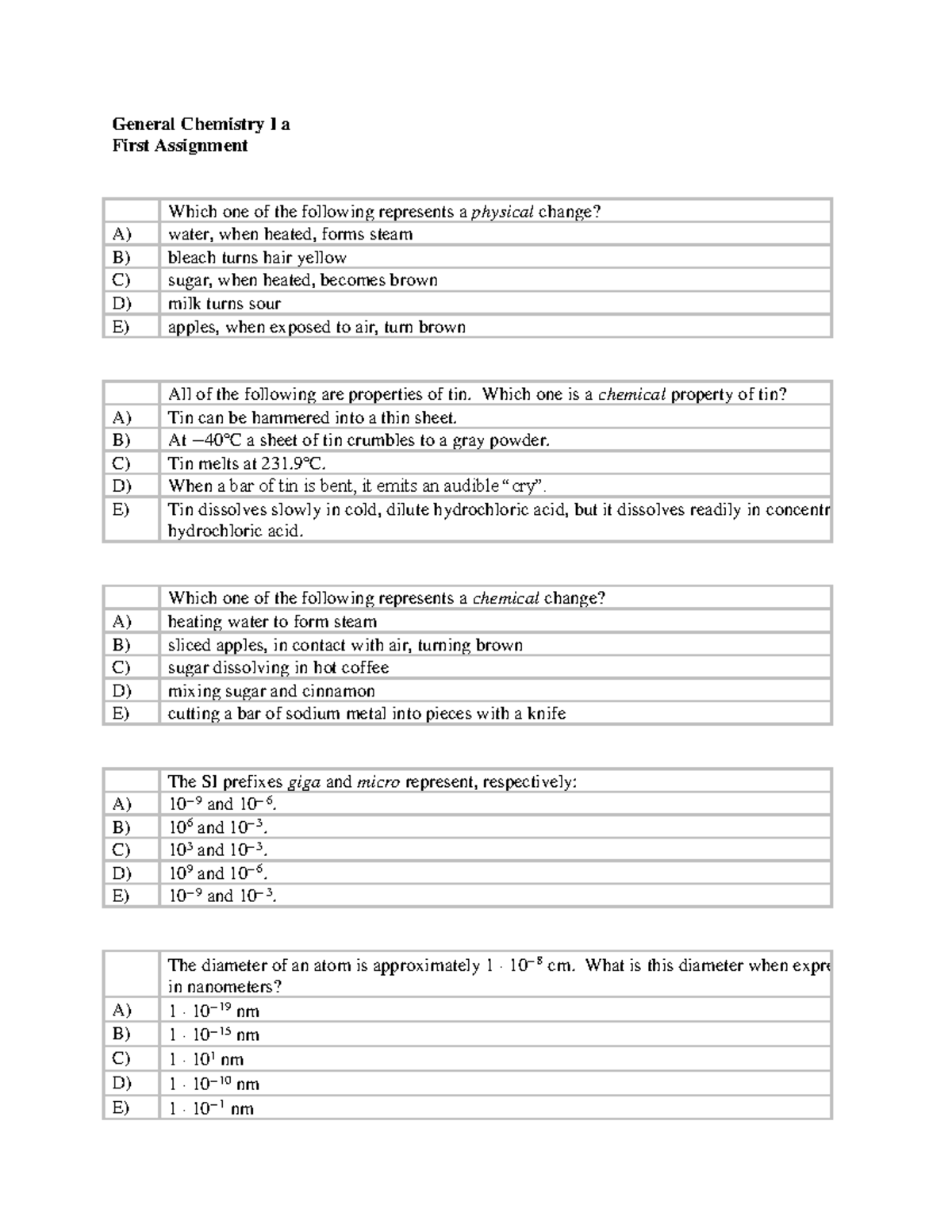 General Chemistry I a - General Chemistry I a First Assignment Which ...