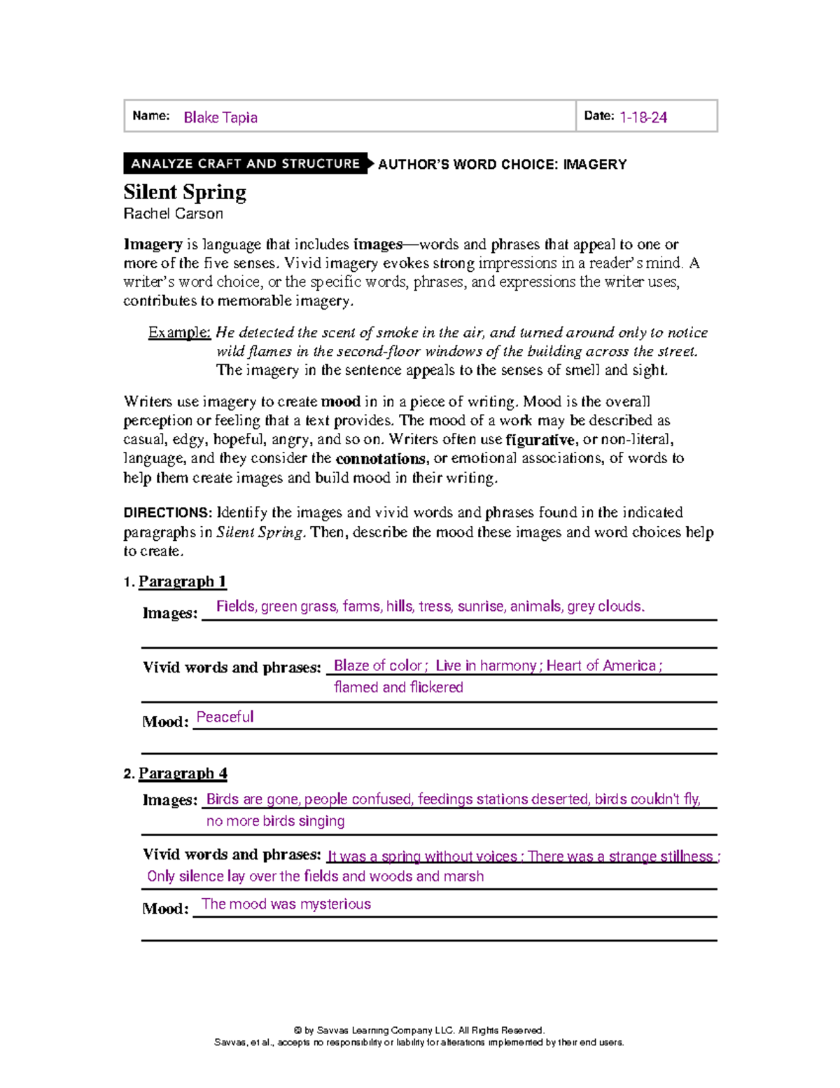 Blake Tapia - Silent Spring Imagery Practice - © by Savvas Learning ...