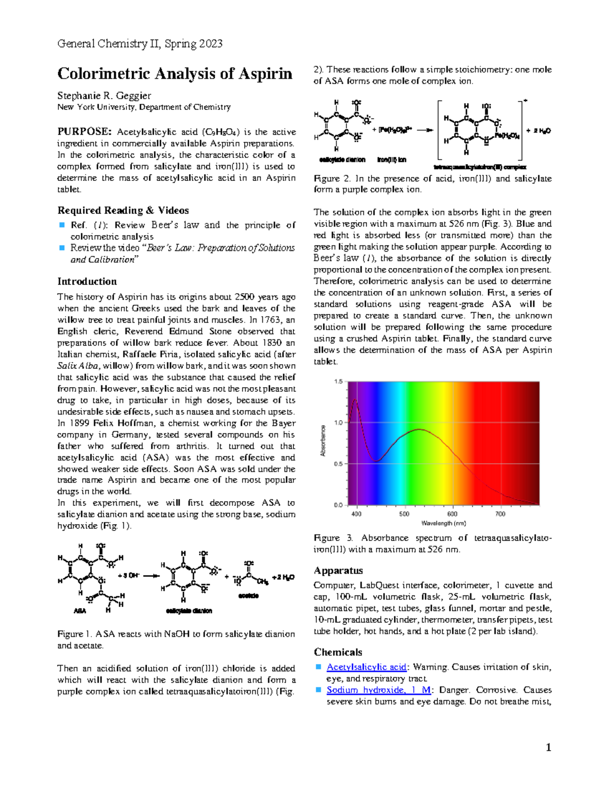 Colorimetric Analysis of Aspirin Sp23 - Colorimetric Analysis of ...
