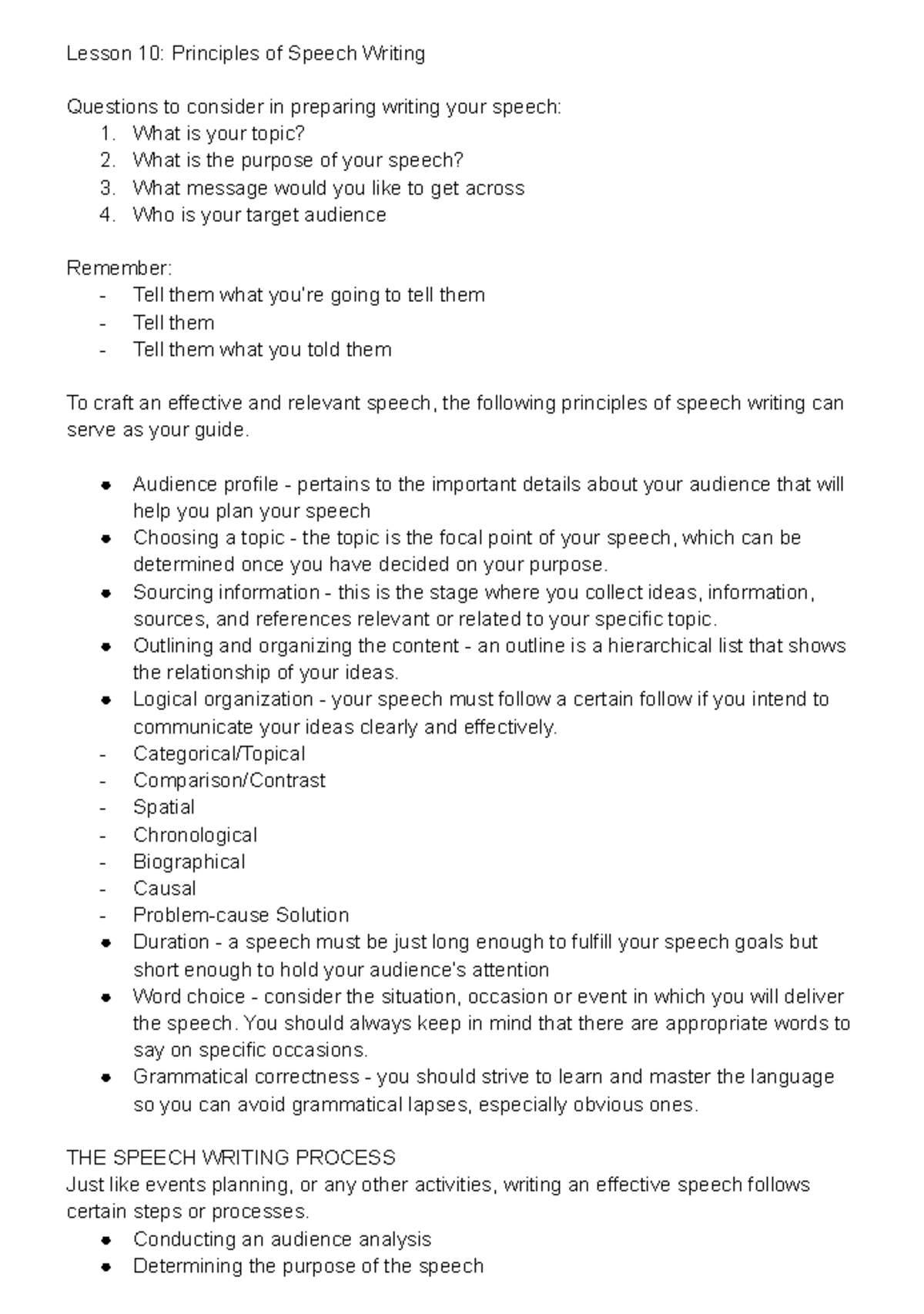 Principles of Speech Writing - Lesson 10: Principles of Speech Writing ...