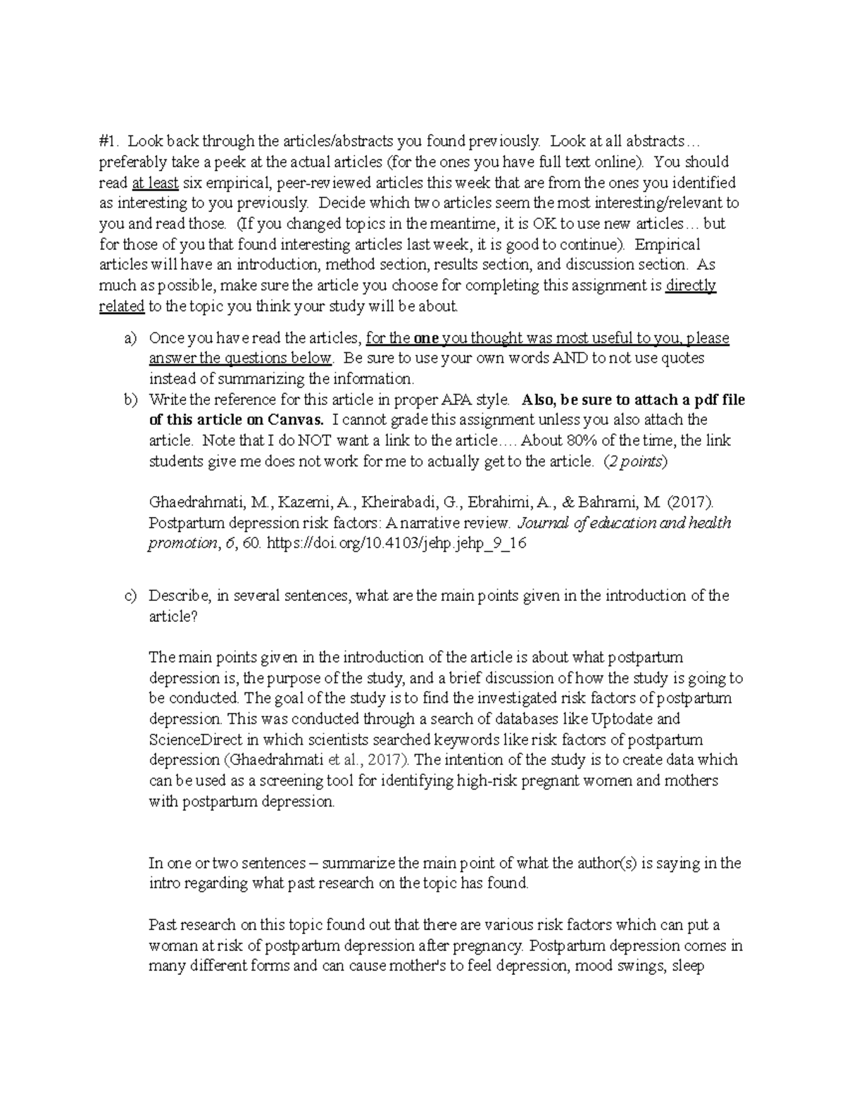 Research project- analysis - #1. Look back through the articles ...