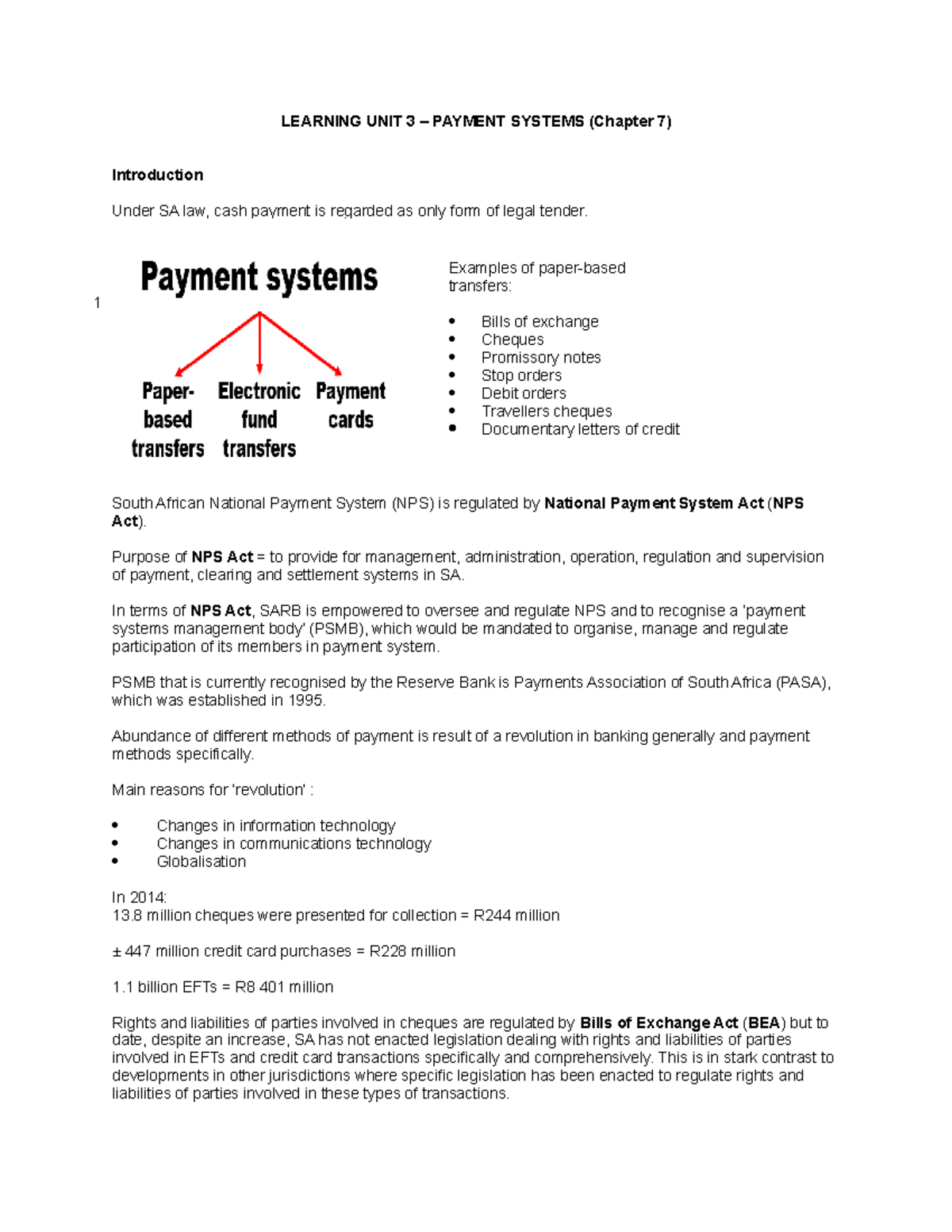 UNIT 3 MPLA notes 2019 printing - LEARNING UNIT 3 – PAYMENT SYSTEMS ...
