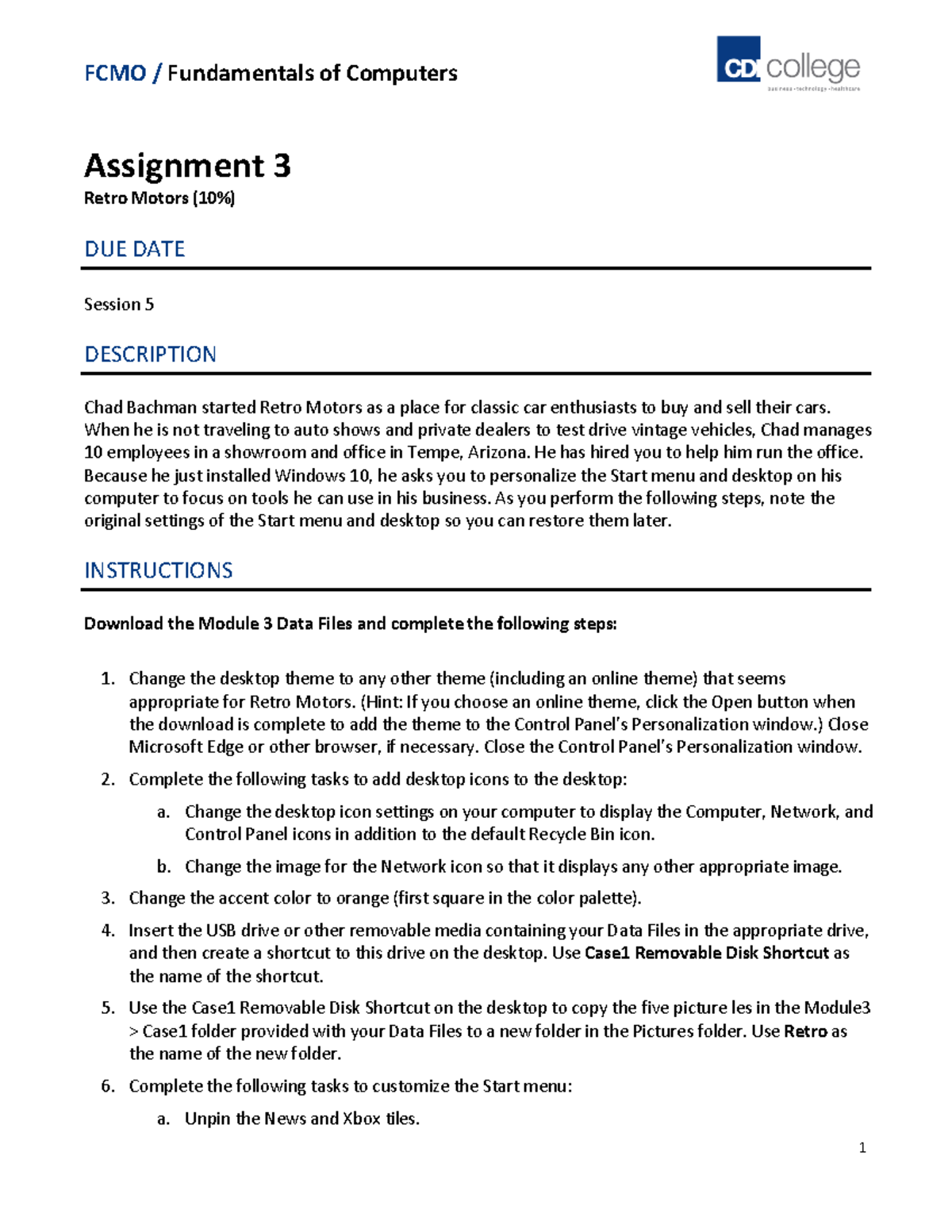 FCMO - Assignment 3 Retro Motors - 1 FCMO / Fundamentals of Computers ...
