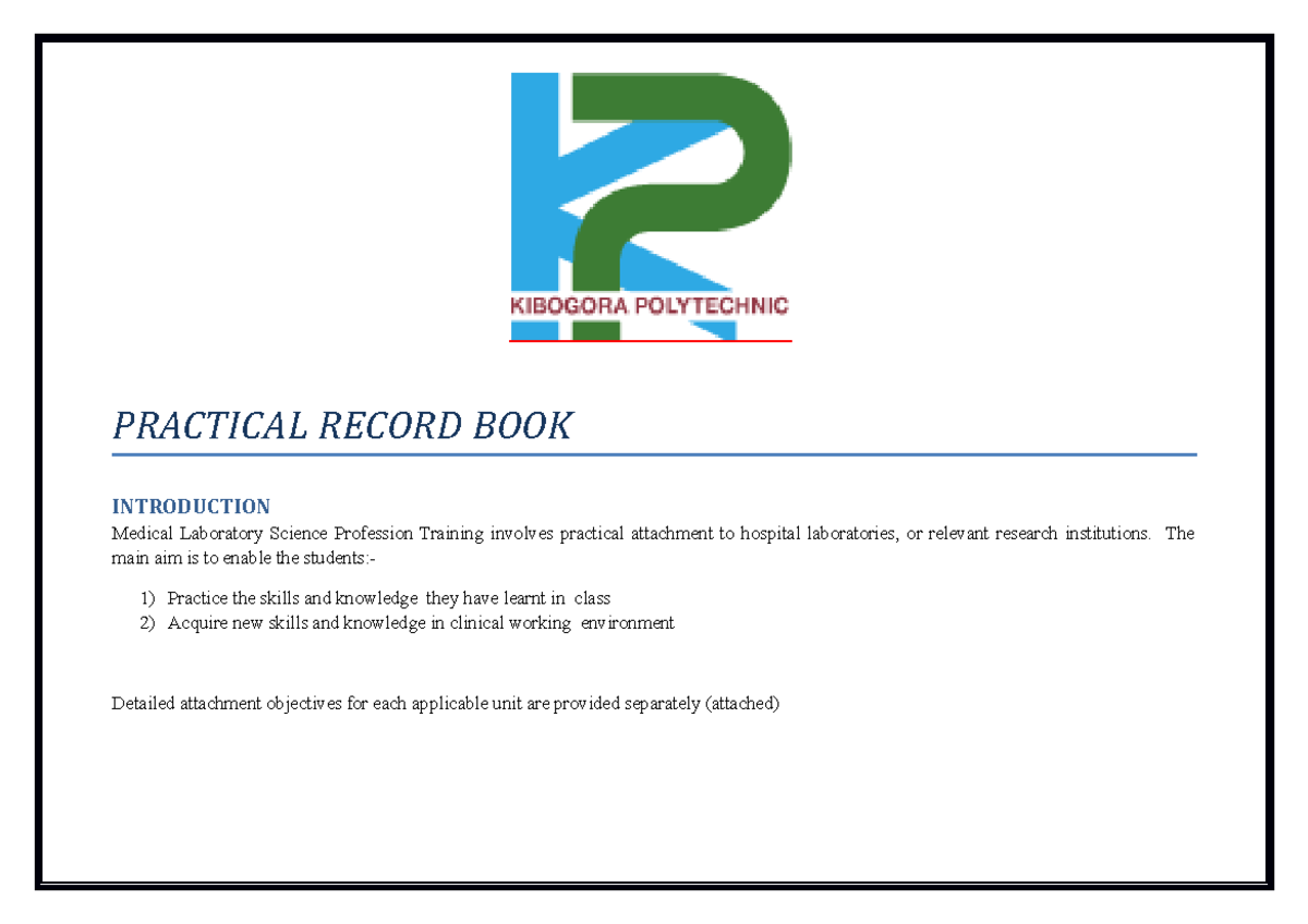 Attachment Logbook KP - 2022, OK - PRACTICAL RECORD BOOK INTRODUCTION ...