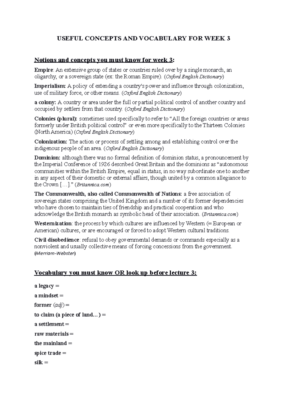 Vocabulary homework for week 3 - USEFUL CONCEPTS AND VOCABULARY FOR ...