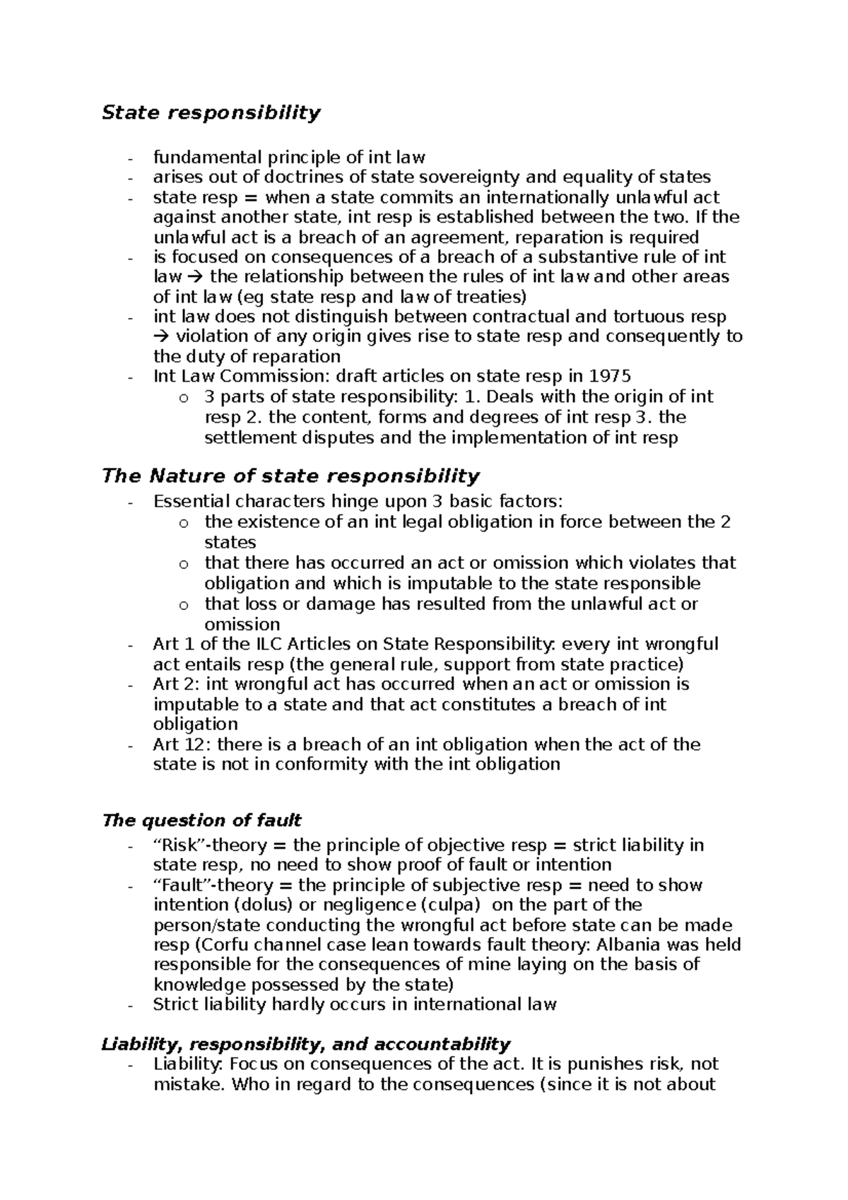 State responsibility - Lecture notes Lecture Notes - State ...