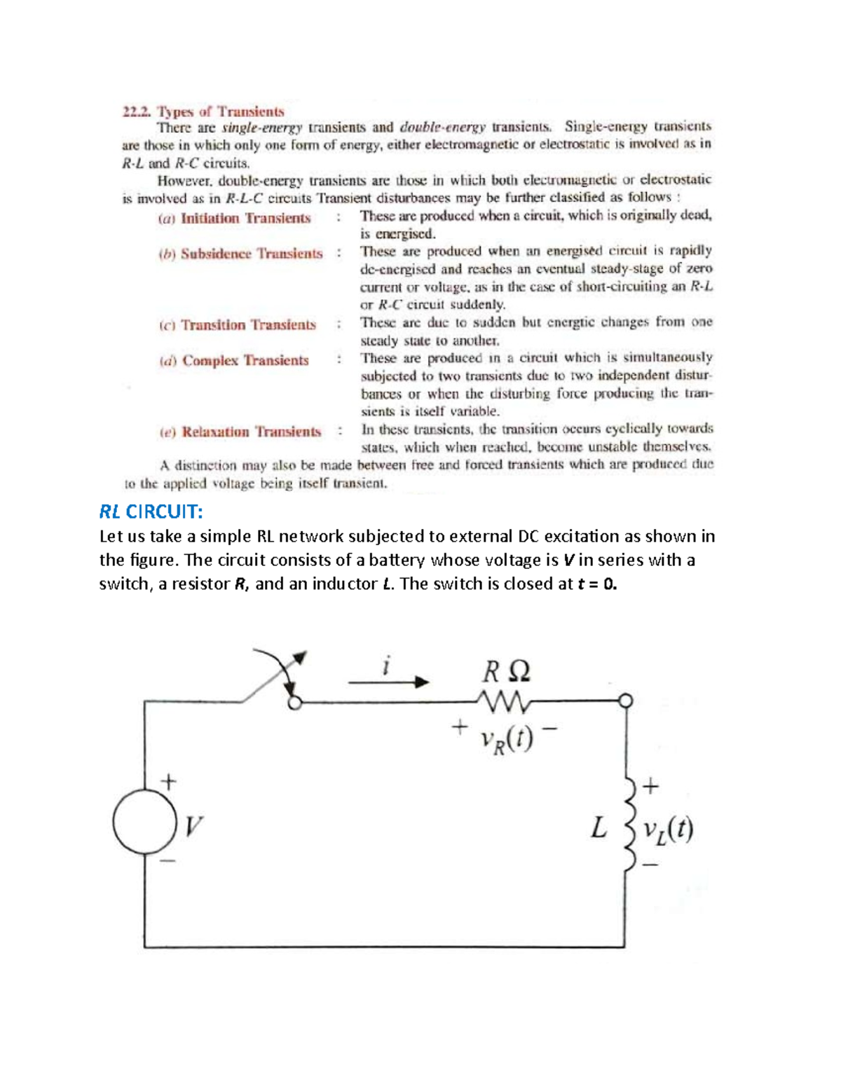 Transients-Derivations - RL CIRCUIT: Let us take a simple RL network ...