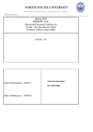 EEE 141 Lab 2 report - Fundamentals of Electric circuit - Studocu