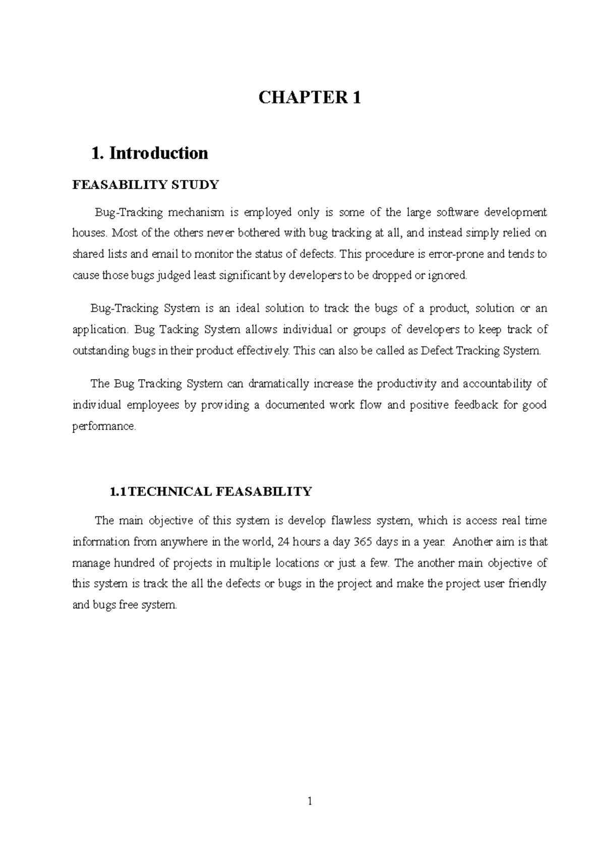 BUG TRACKING PHP - CHAPTER 1 1. Introduction FEASABILITY STUDY Bug ...
