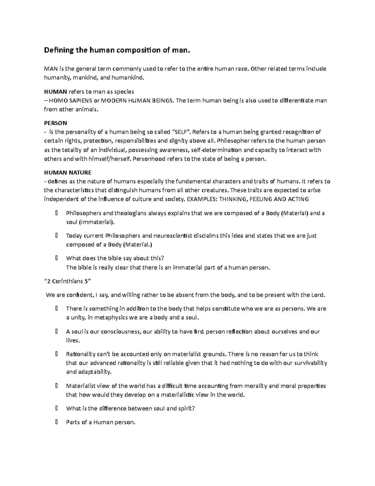 Defining the human composition of man - MAN is the general term ...