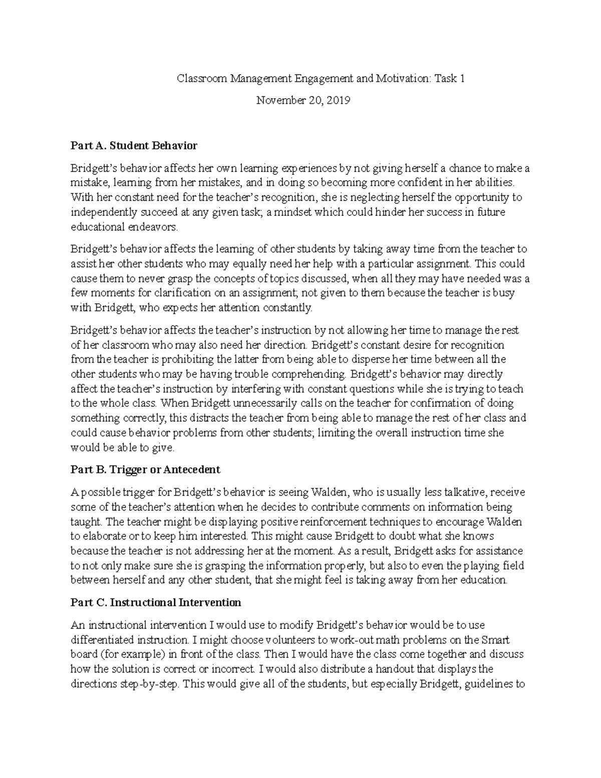 Task 1 Classroom Management - Classroom Management Engagement and ...