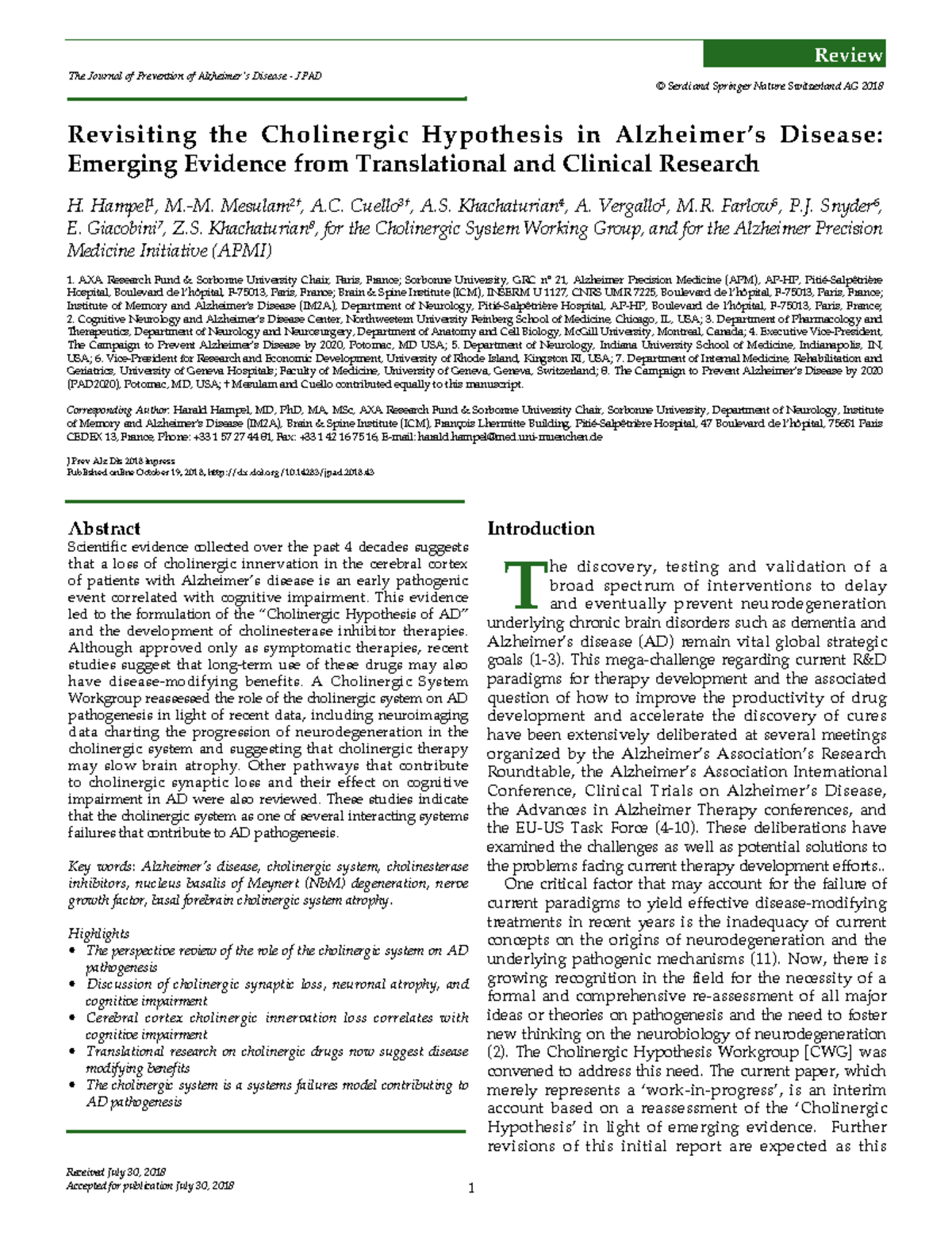 Revisiting the Cholinergic Hypothesis in Alzheimer’s Disease - Received ...