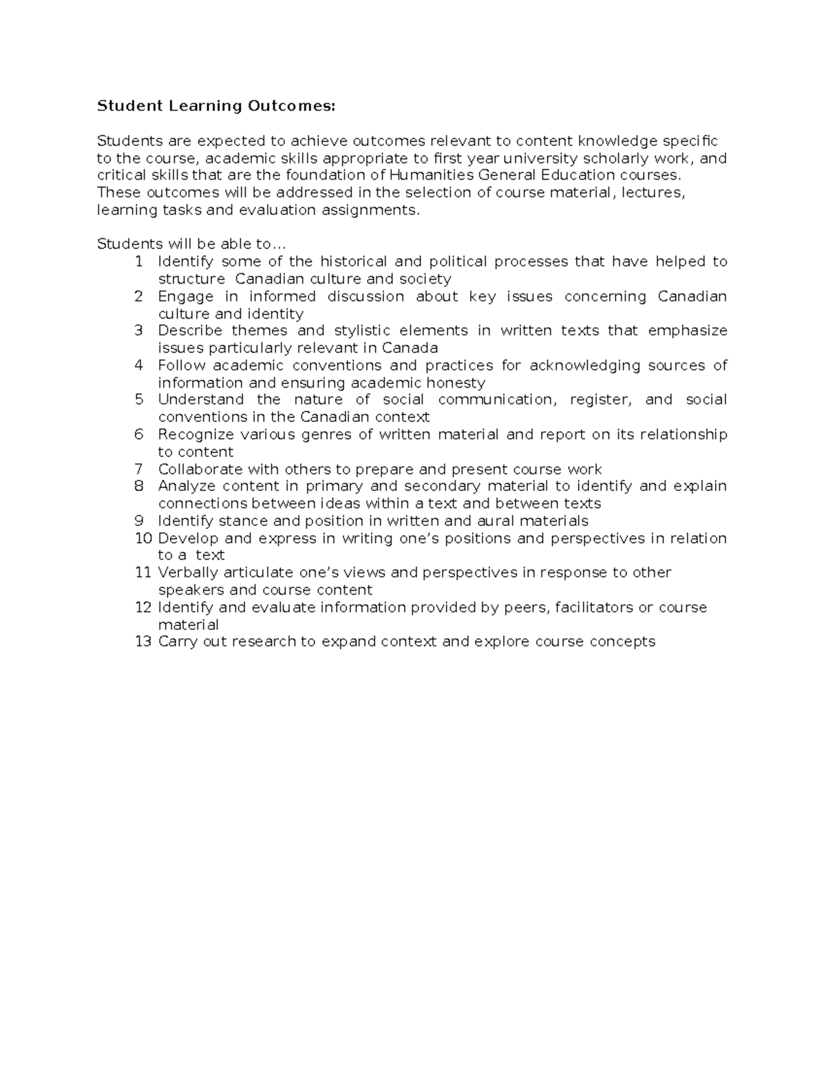 Student Learning Outcomes - Student Learning Outcomes: Students are ...