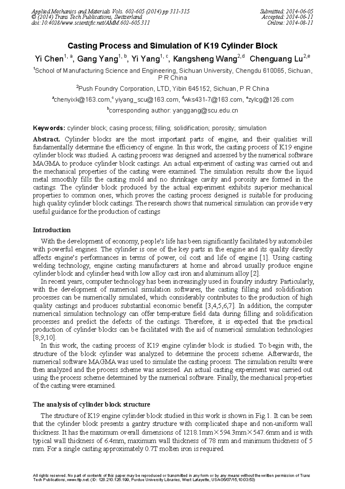 Casting Process and Simulation of K19 Cylinder Block - edu Keywords ...