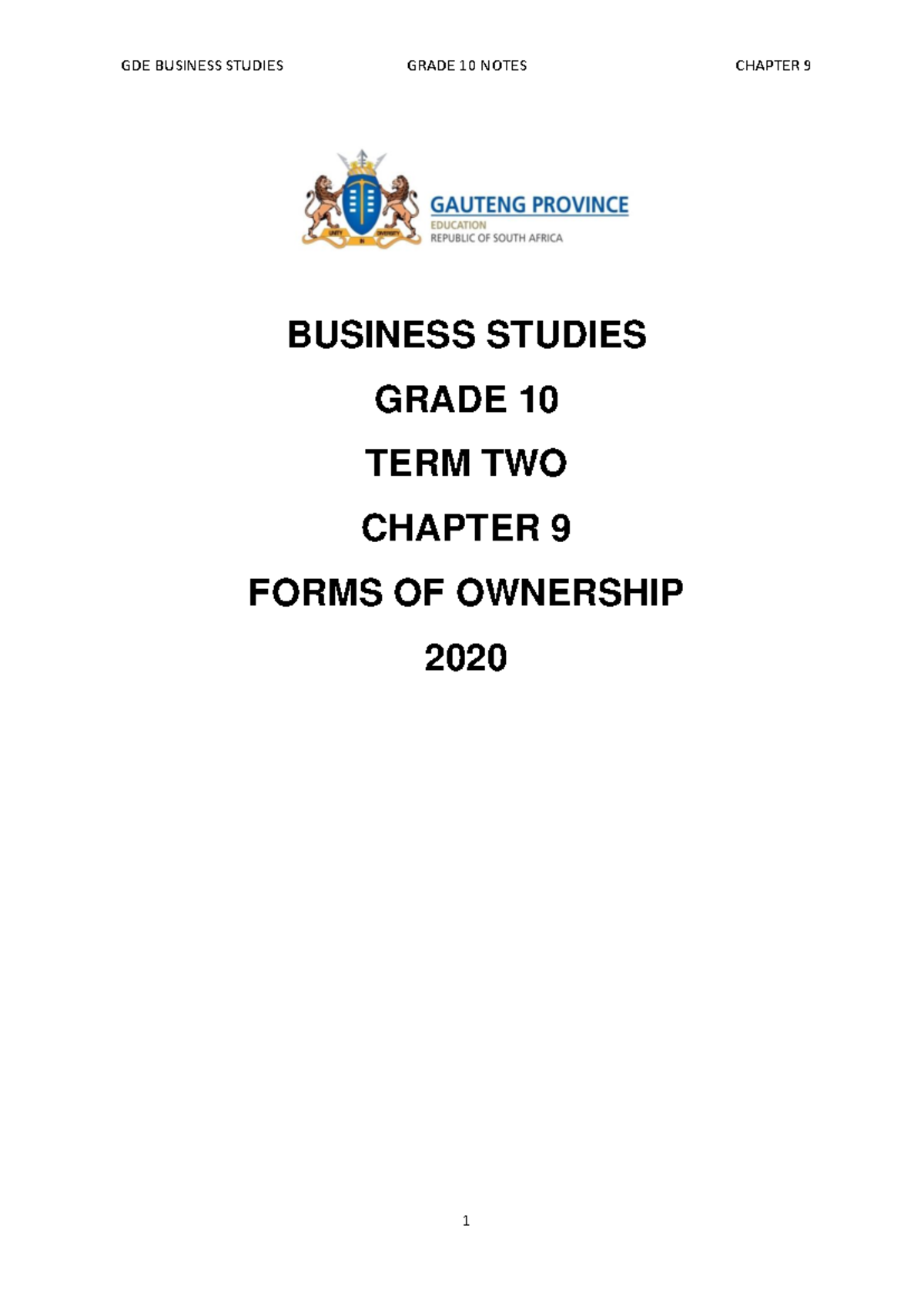 2020 Business Studies Grade 10 Notes TERM 2 Chapter NINE - BUSINESS ...