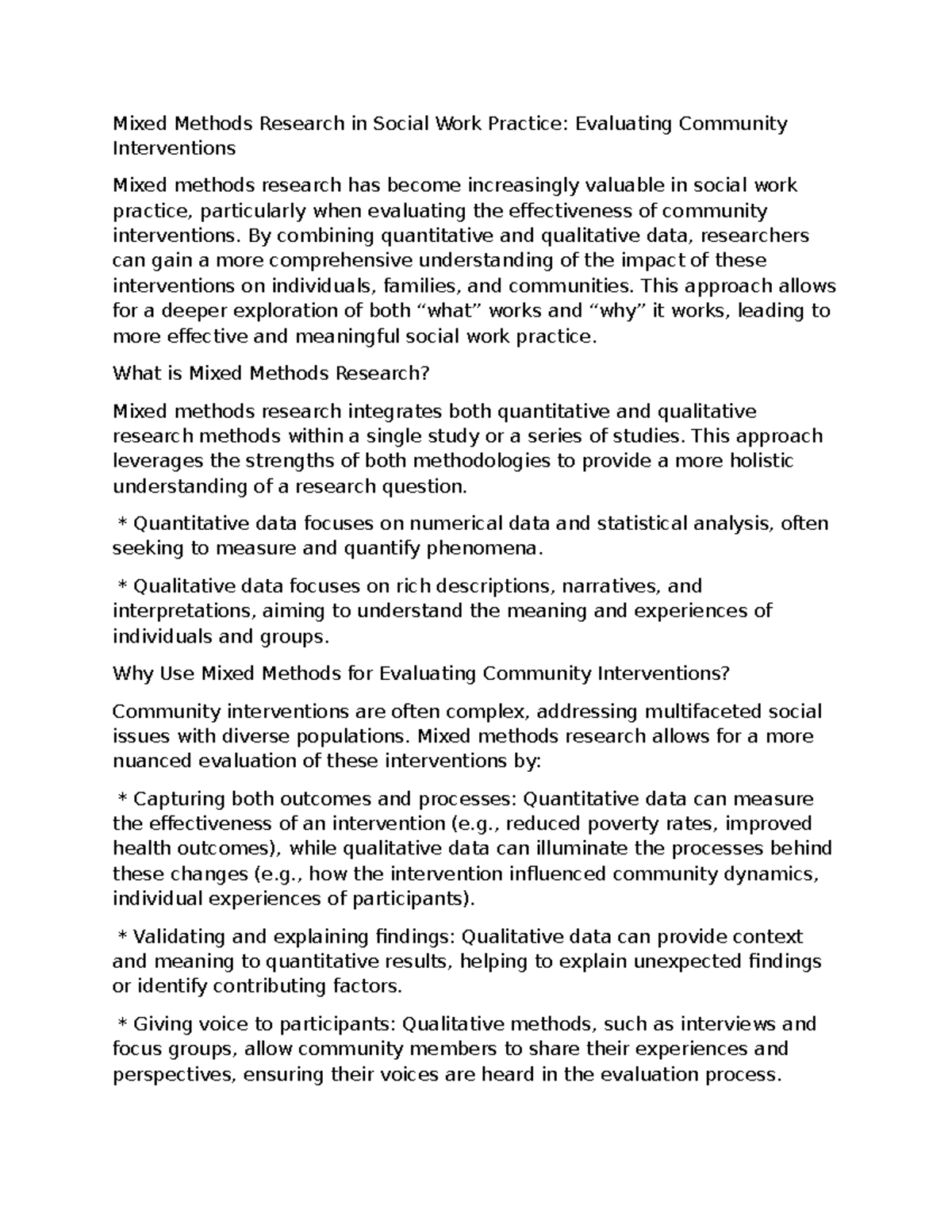 Evaluating Community Interventions - Mixed Methods Research in Social ...