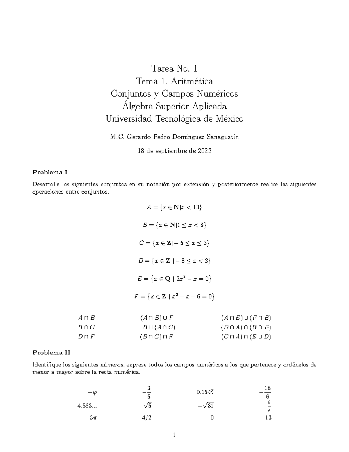 Tarea ASA 01 - kl.jk. - Tarea No. 1 Tema 1. Aritm ́etica Conjuntos y ...
