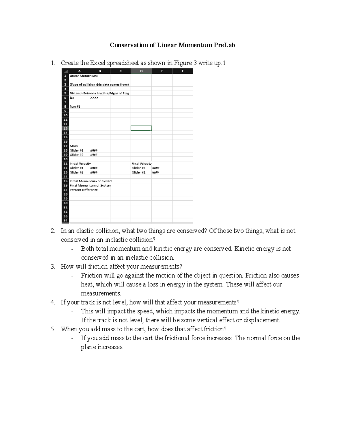 Conservation of Linear Momentum Pre Lab - Conservation of Linear ...