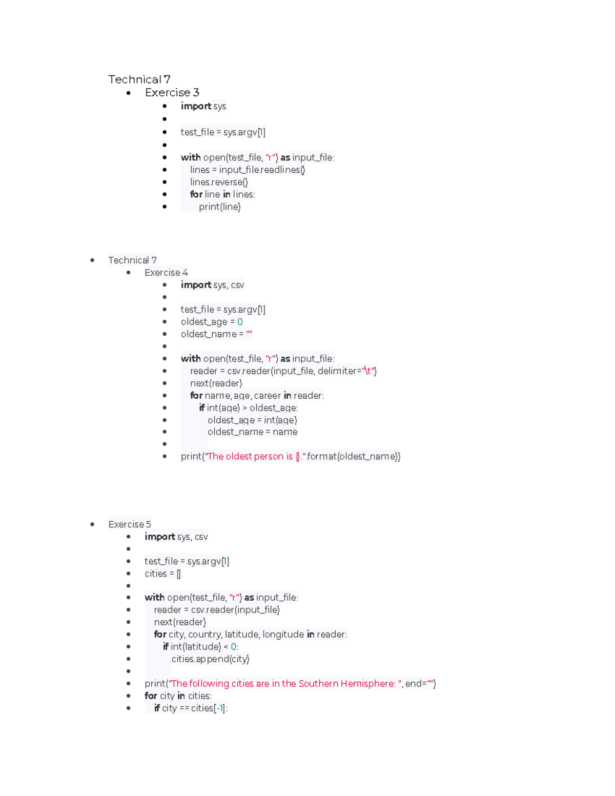 Python Codio Technical 7 • Exercise 3 • Import Sys • • Testfile