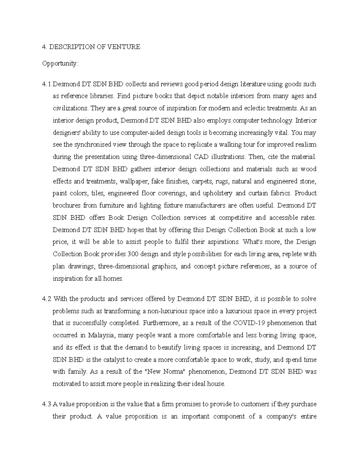 Description of venture - 4. DESCRIPTION OF VENTURE Opportunity: 4 ...
