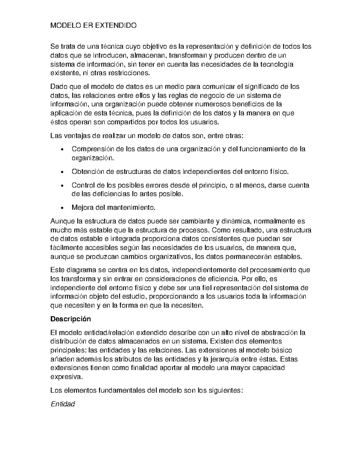 Modelo E-R Extendido - Apuntes - Se trata de una té cnica cuyo objetivo ...