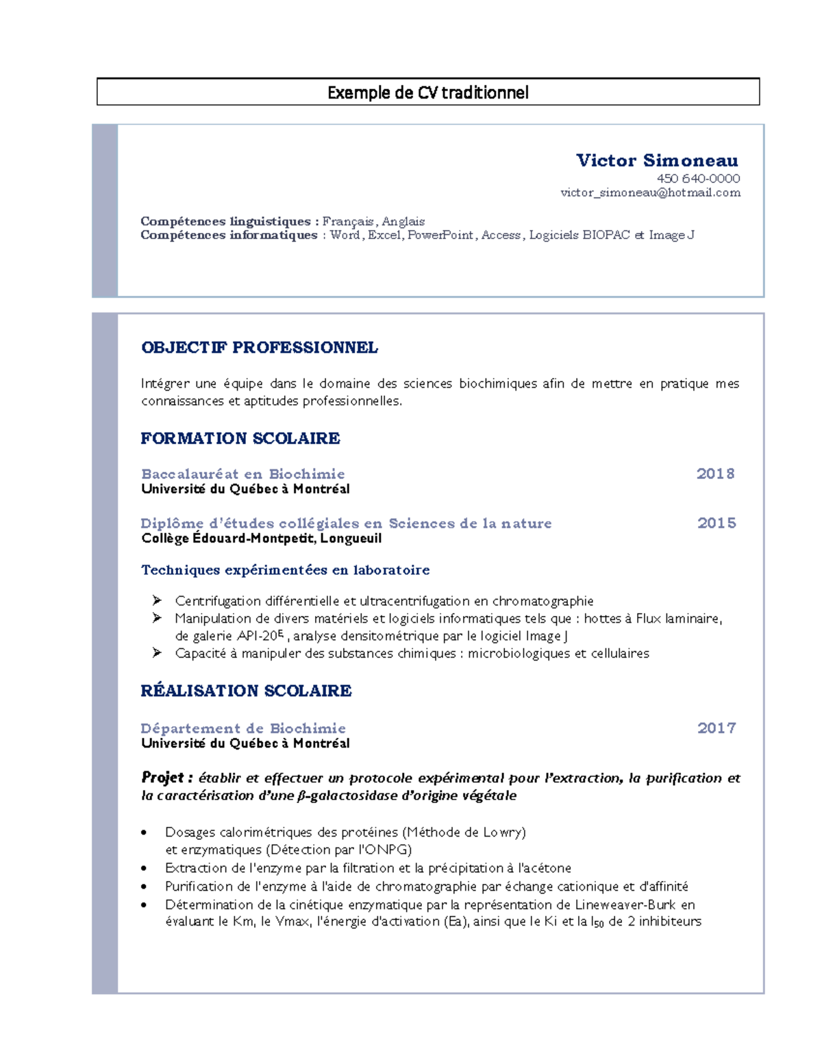 Modele CV traditionnel - Exemple de CV traditionnel Victor Simoneau 450 ...