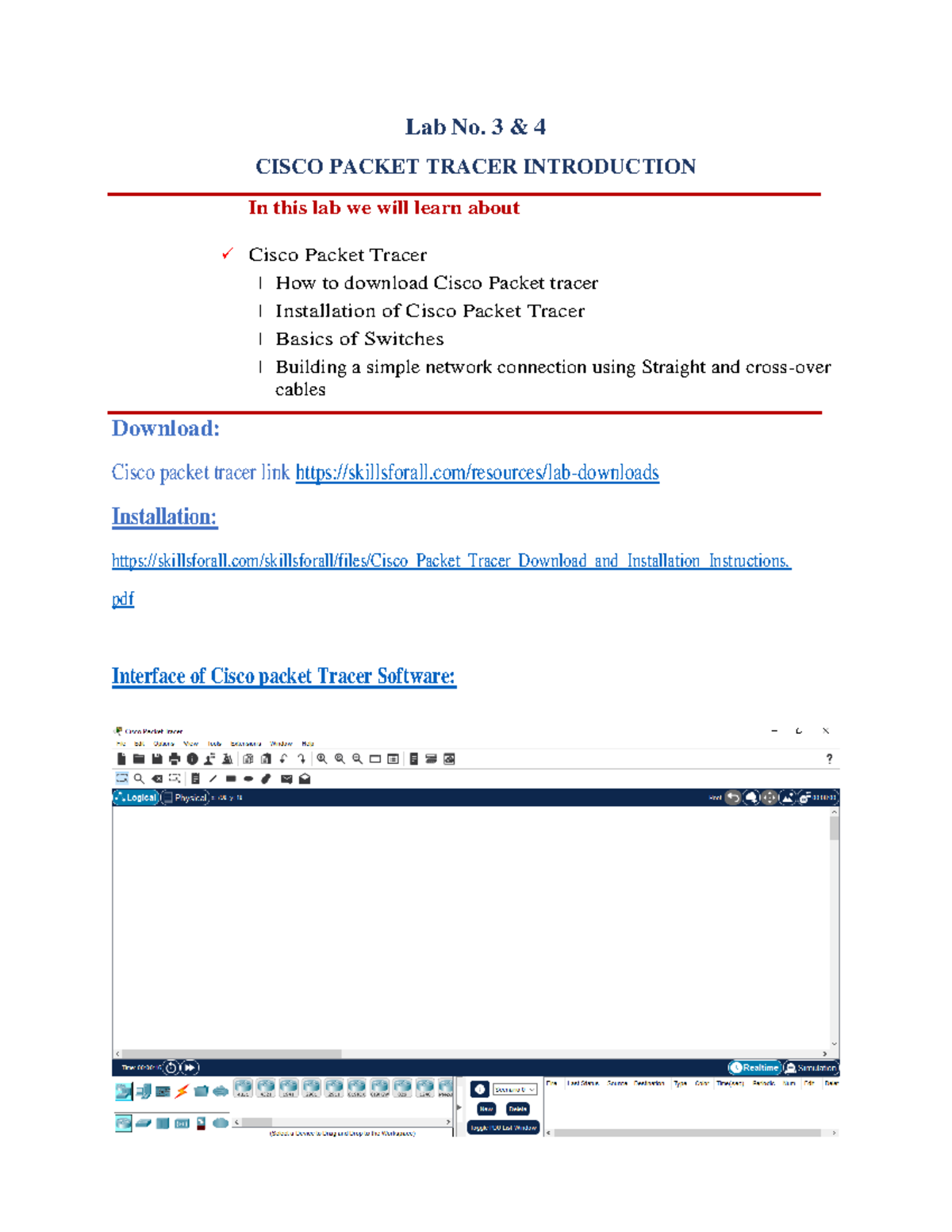 Lab 3 4 - Practical - Lab No. 3 & 4 CISCO PACKET TRACER INTRODUCTION ...