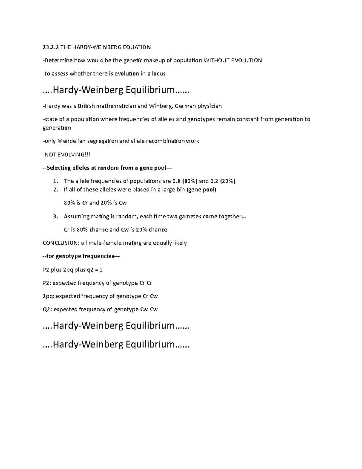 23.2.2. THE Hardy- Weinberg Equation - 23.2 THE HARDY-WEINBERG EQUATION ...