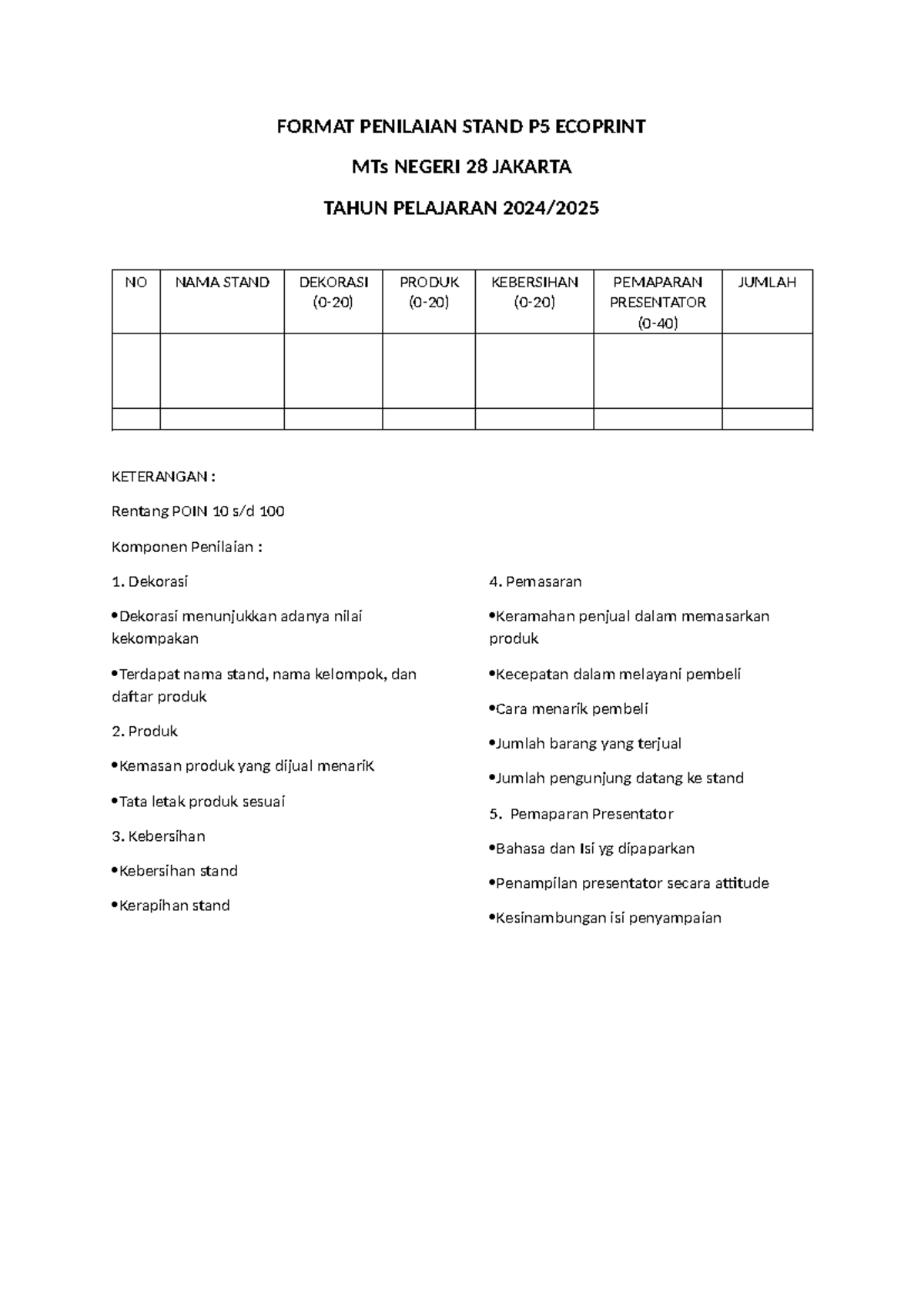 Format Penilaian P5 Ecoprint - FORMAT PENILAIAN STAND P5 ECOPRINT MTs ...