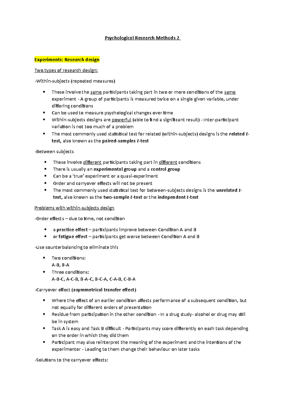 Psychological research methods 2 exam revision - Psychological Research ...