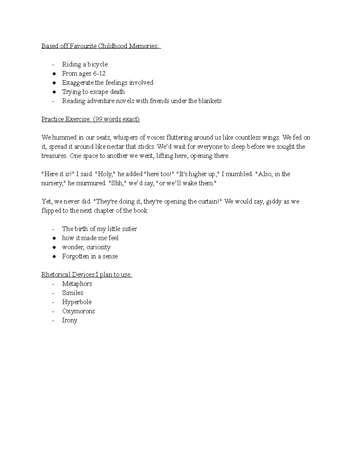 Brainstorm 99 Word Short Story - Based off Favourite Childhood Memories ...