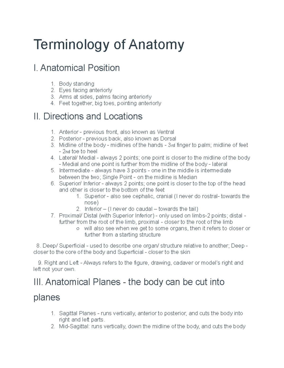 Terminology Cells tissue - Terminology of Anatomy I. Anatomical ...