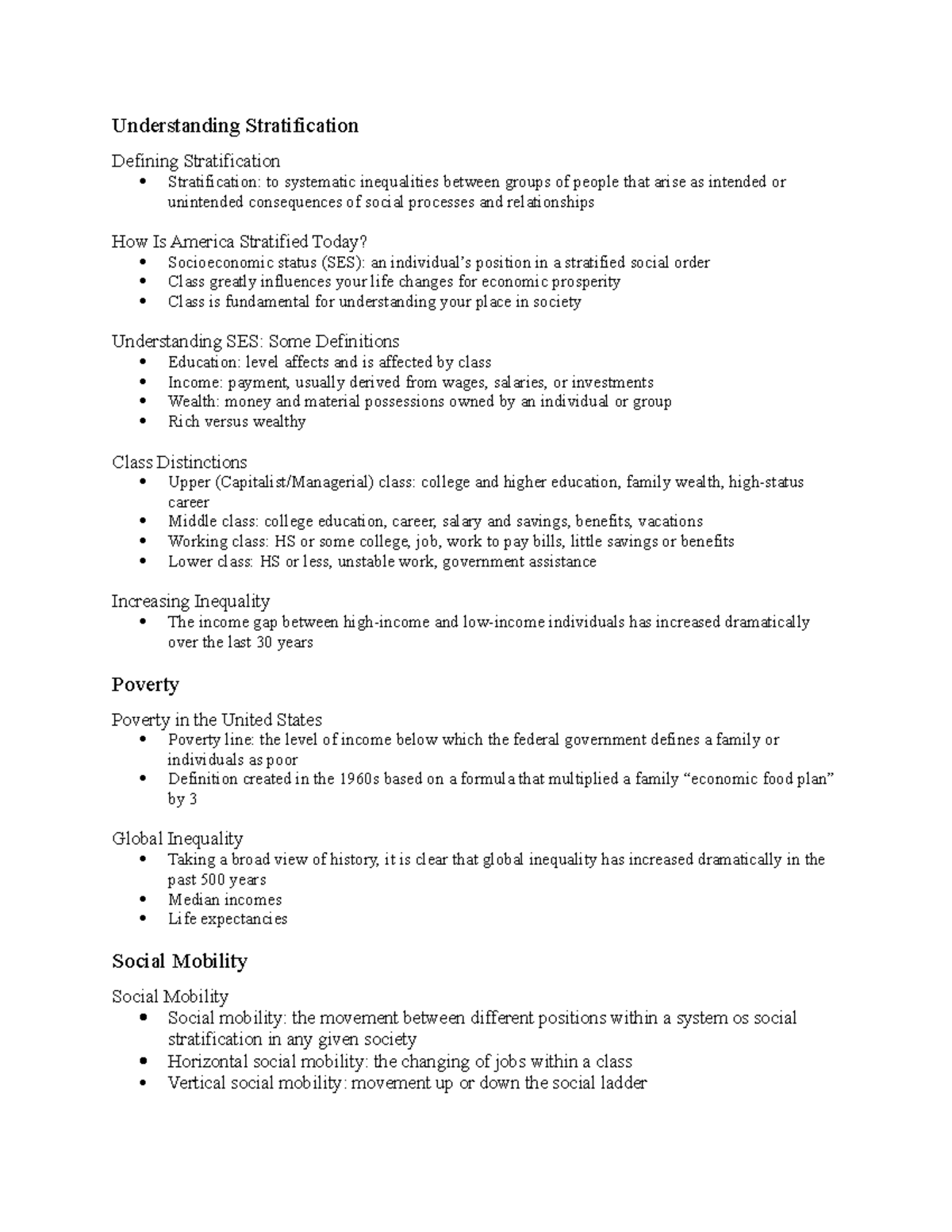 Stratification (Week 6) - Understanding Stratification Defining Stratification Stratification ...