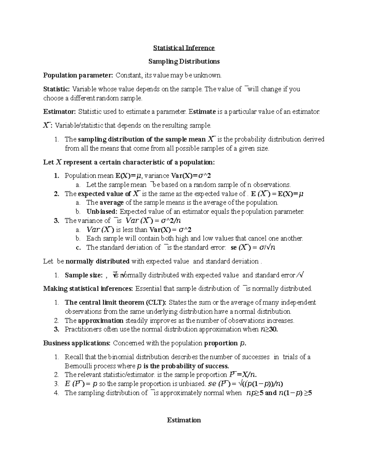 Unit 8 - Instructor: Merrill Liechty - Statistical Inference Sampling Distributions Population ...
