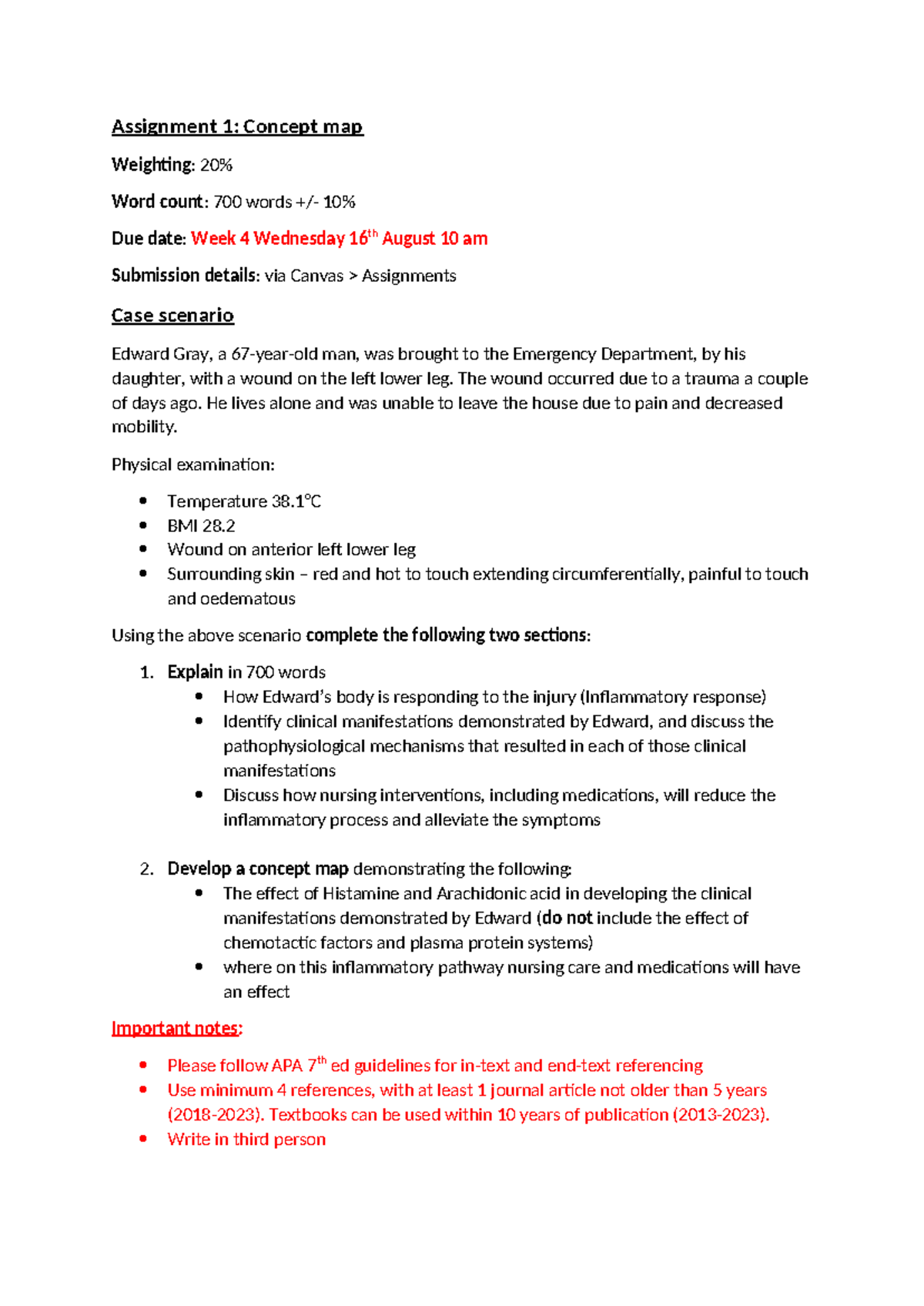 2023 S2 Assignment 1 Case scenario and rubric-4 - Assignment 1: Concept map Weighting: 20% Word ...