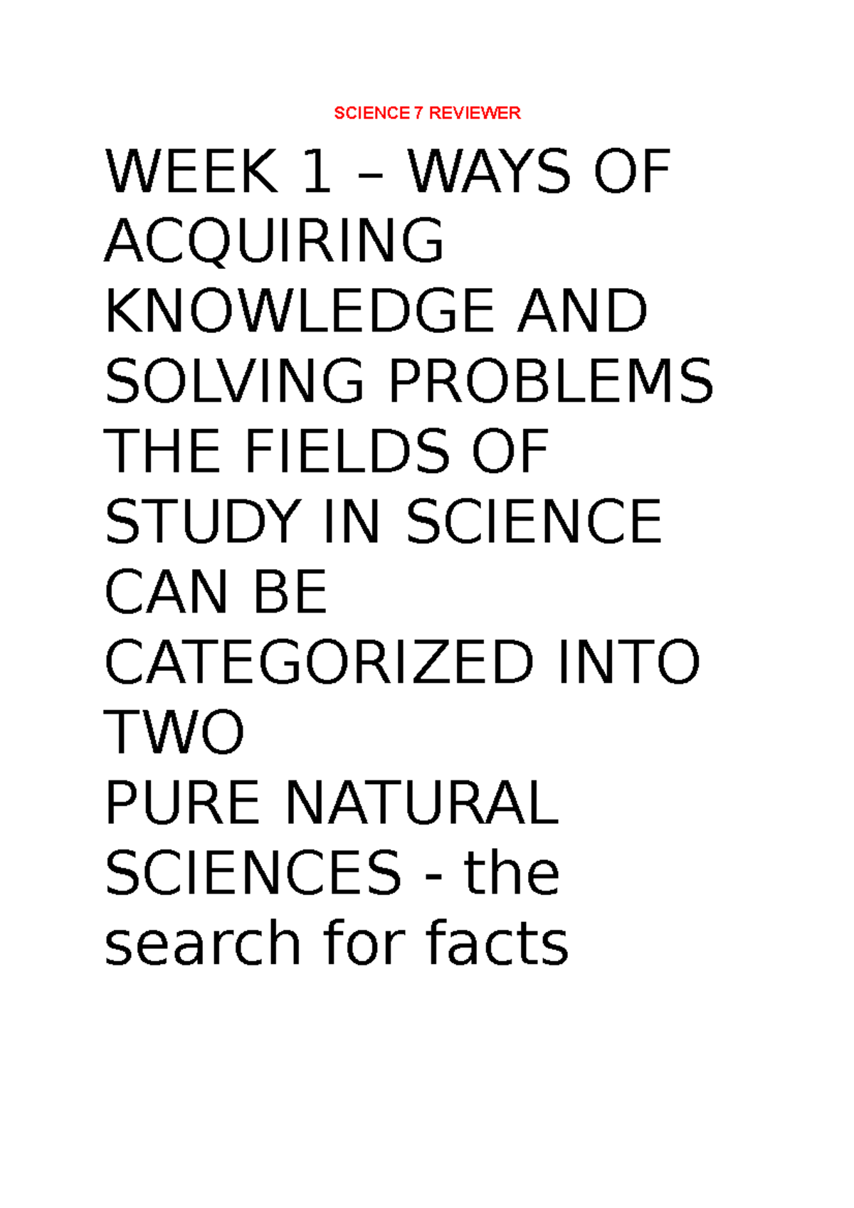 Grade-7 Reviewer - SCIENCE 7 REVIEWER WEEK 1 – WAYS OF ACQUIRING ...